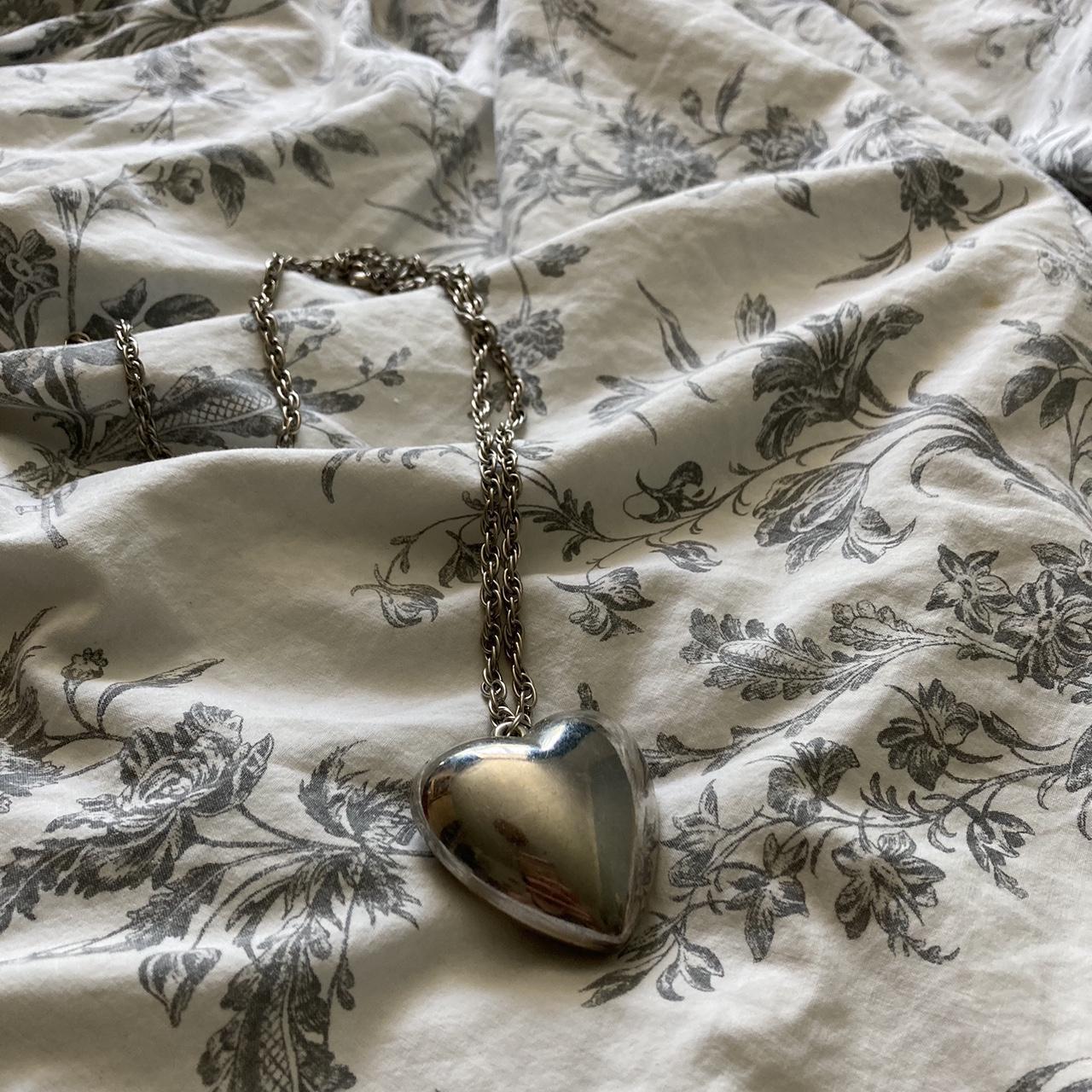 Big solid silver heart necklace on chain, statement... - Depop