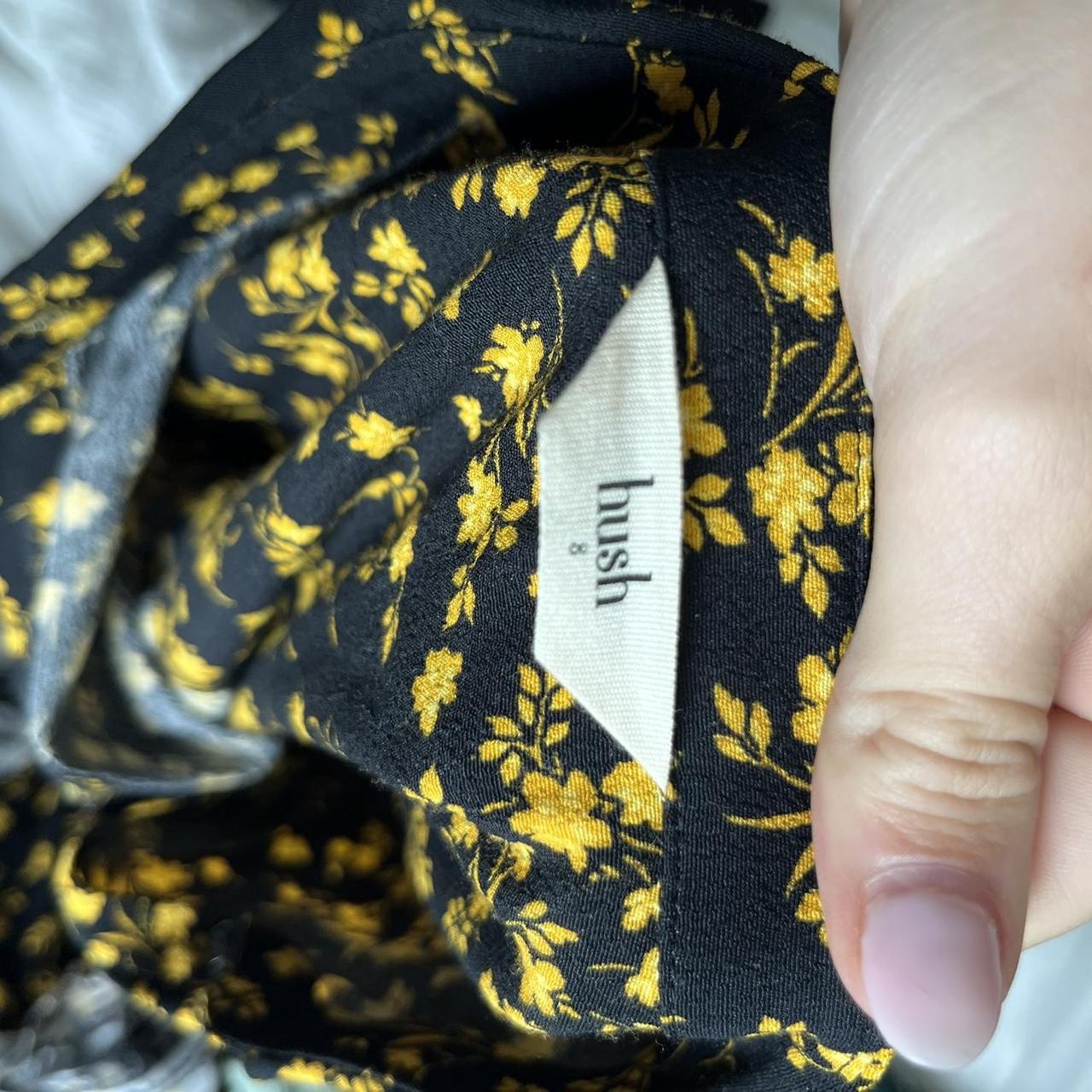 HUSH black midi dress with yellow floral pattern.... - Depop