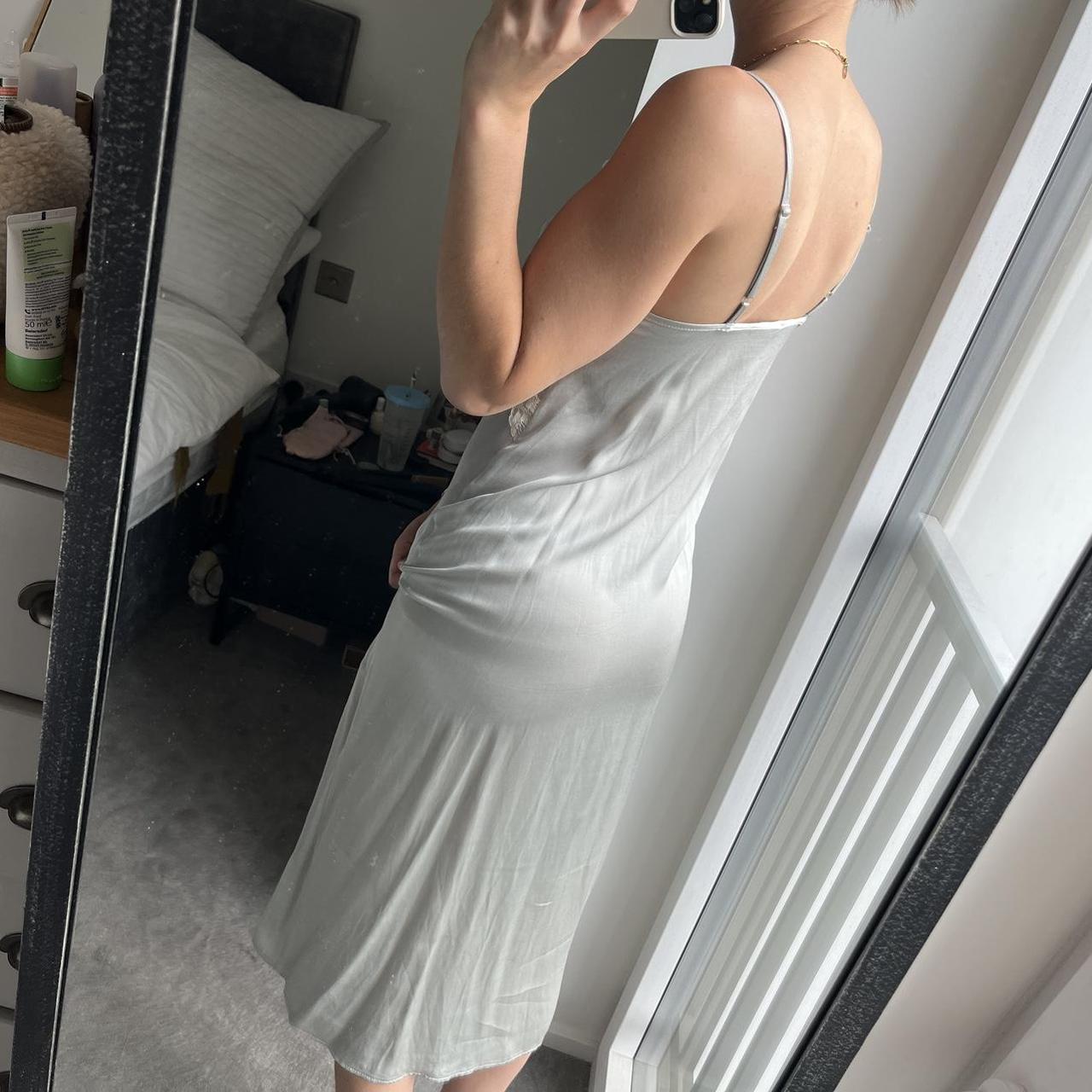 Primark satin dress in light sage green with lace... - Depop