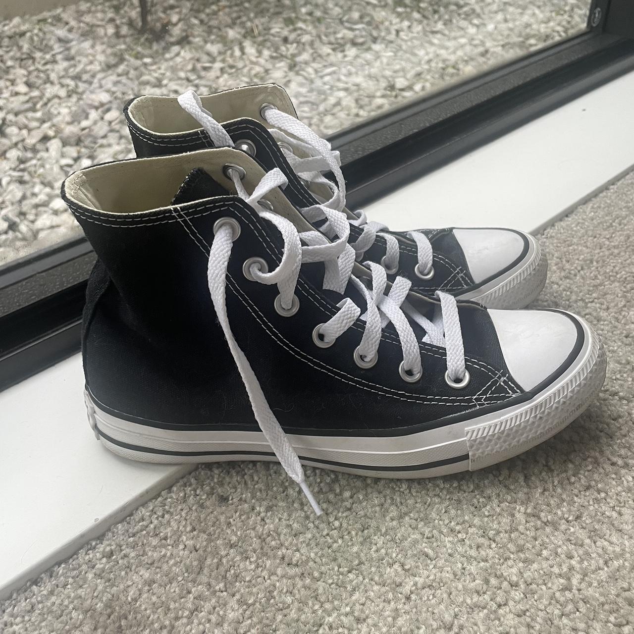 women’s plain black and white converse in almost... - Depop