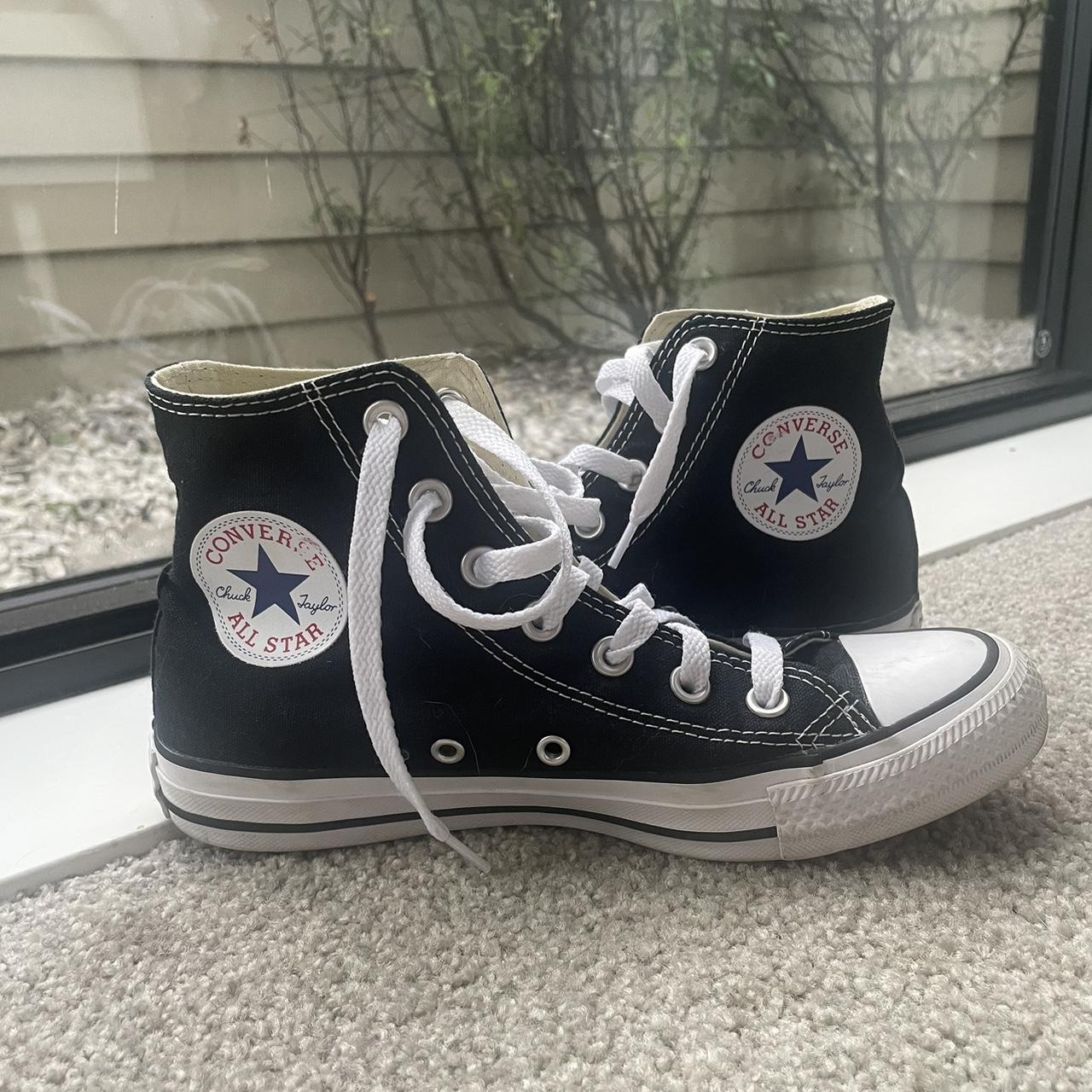 women’s plain black and white converse in almost... - Depop