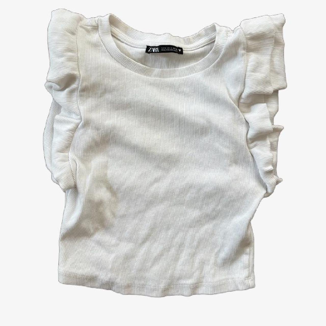 Zara white ruffle top #ruffle #top - Depop