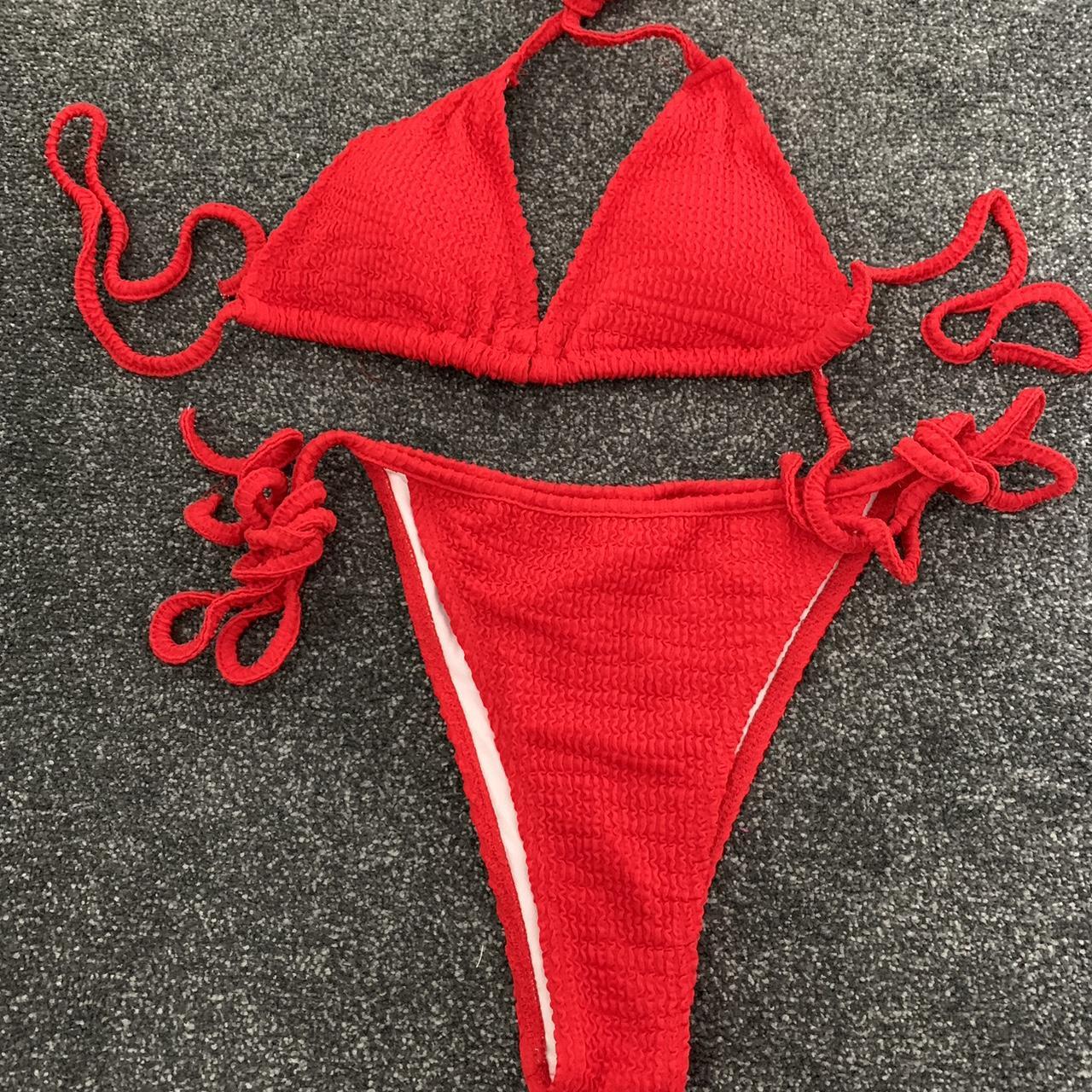 Red crinkle bikini, brand new without tags - Depop