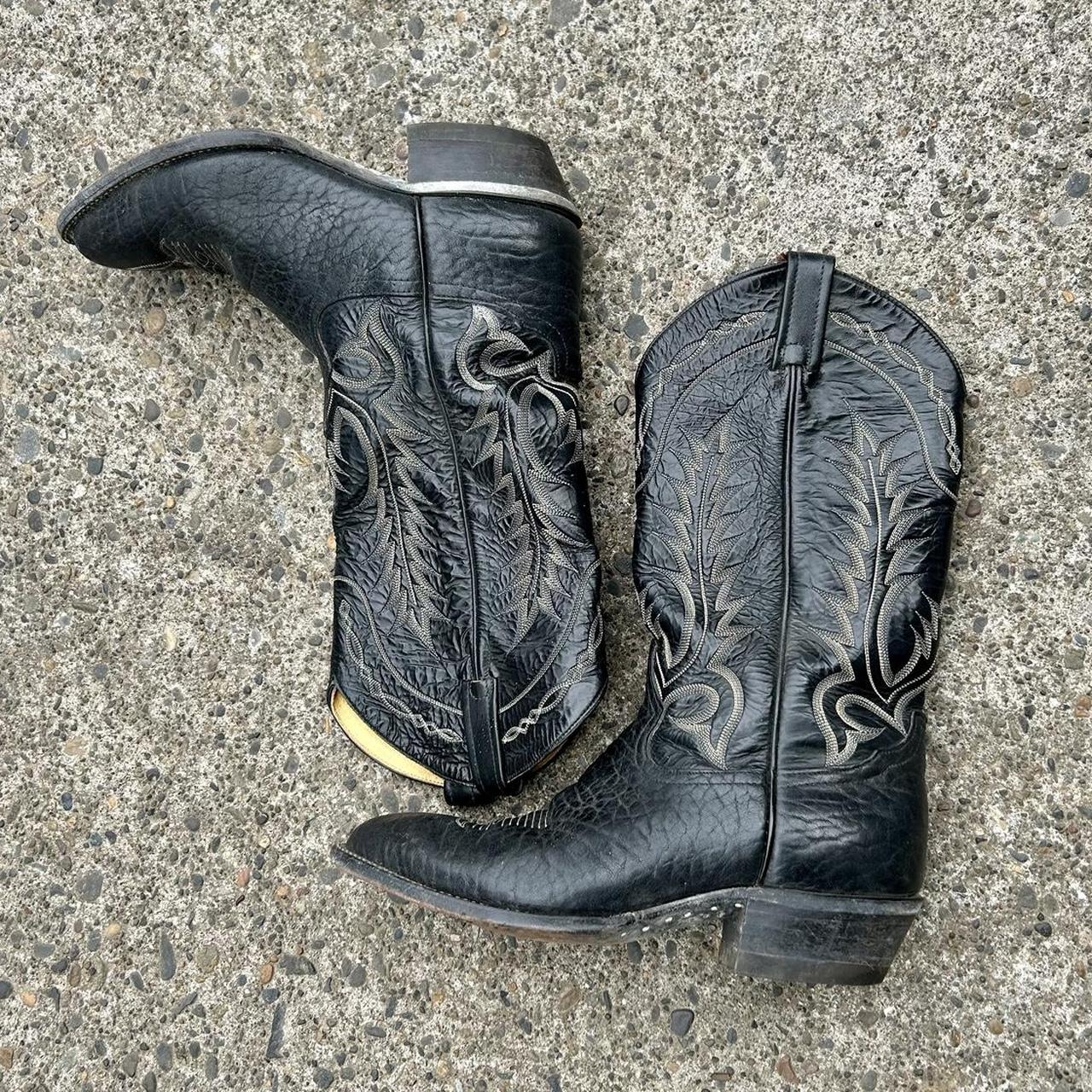 Black Tony Lama made in USA cowboy boots. Genuine... - Depop