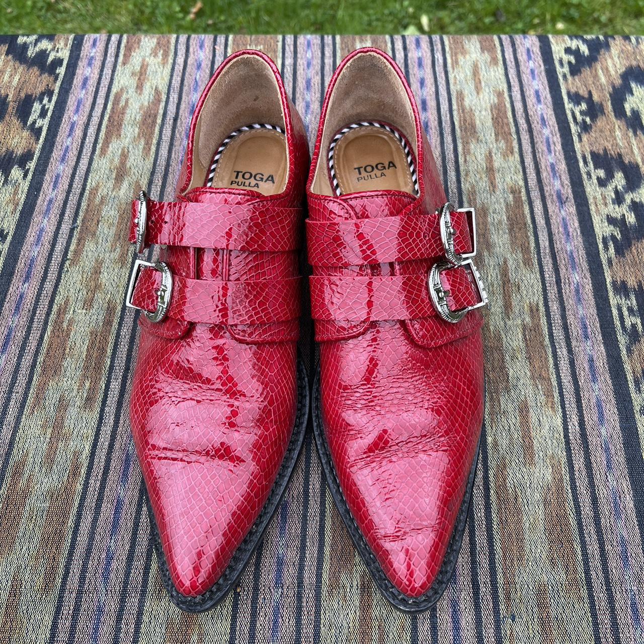 Toga Pulla Japanese Designer Red Patent Leather... - Depop