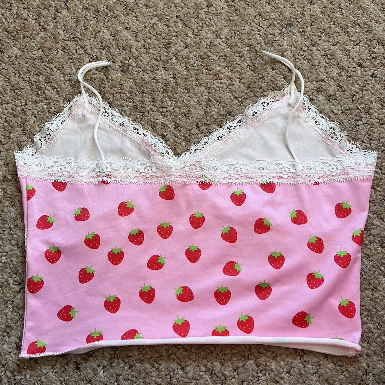 Strawberry print crop top. Never worn. - Depop