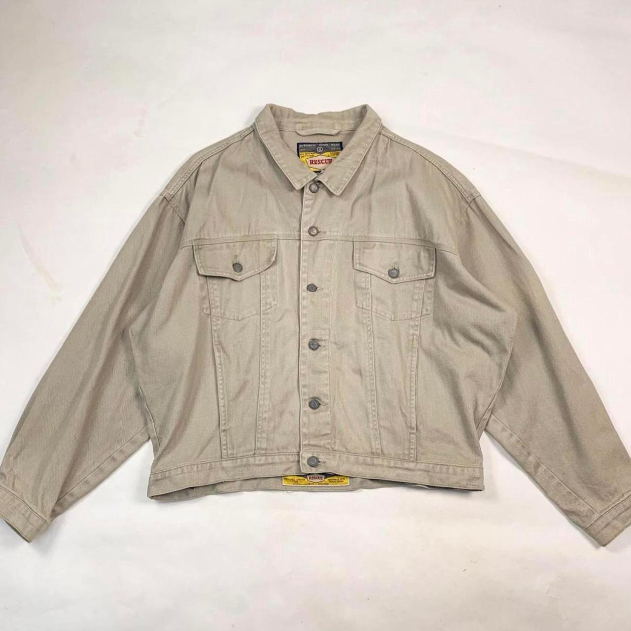 vintage beige denim jacket vintage denim jacket... - Depop