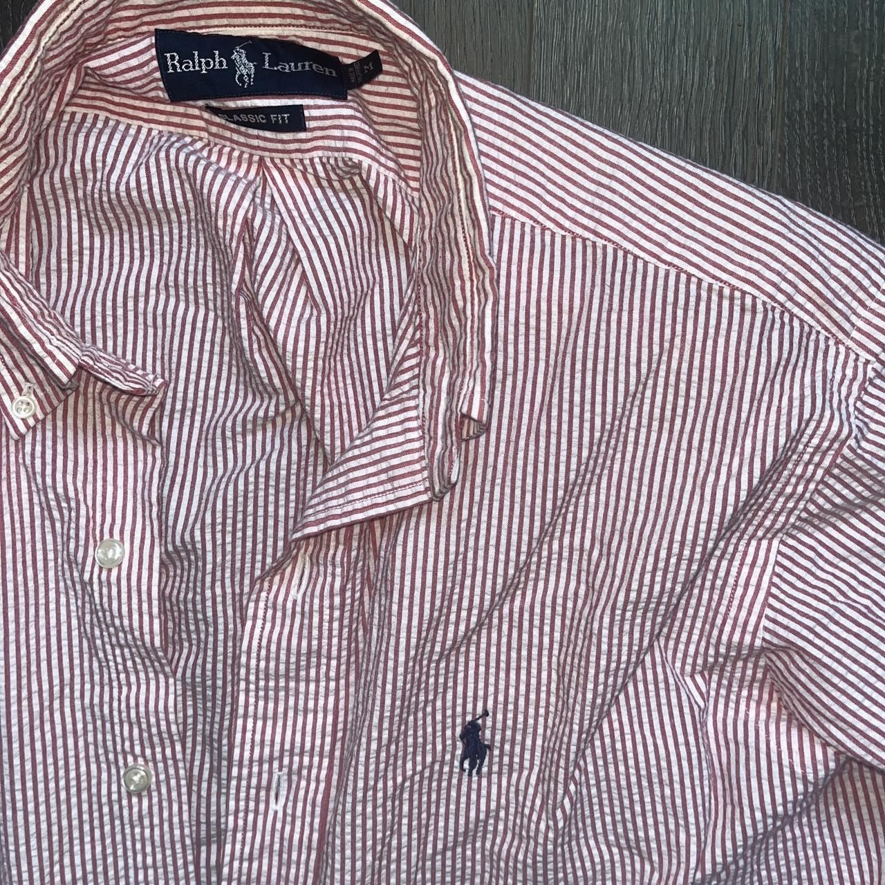 Mens Medium Ralph Lauren Red Striped Button Up - Depop