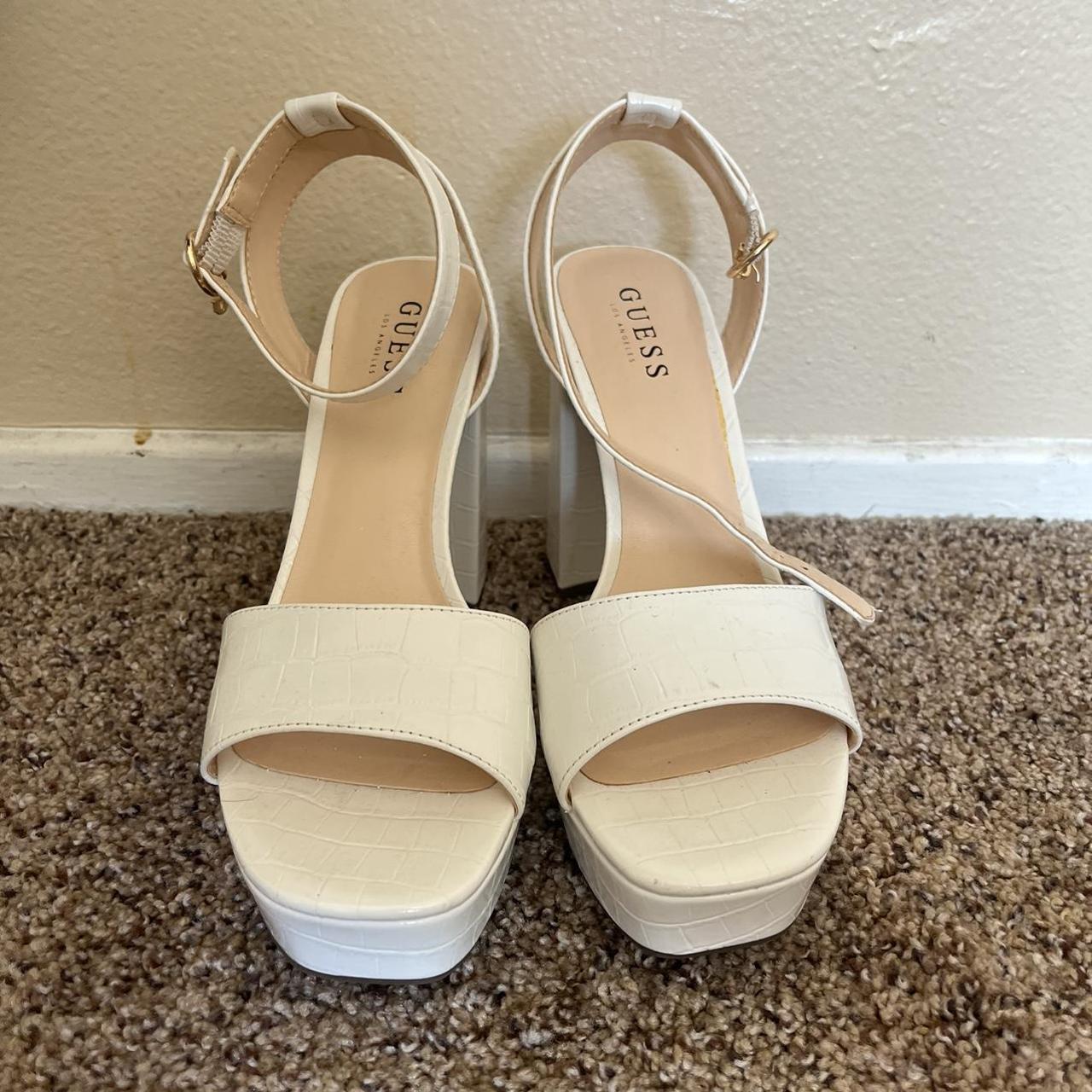 White Guess platform heels size 9.5 true to size... - Depop