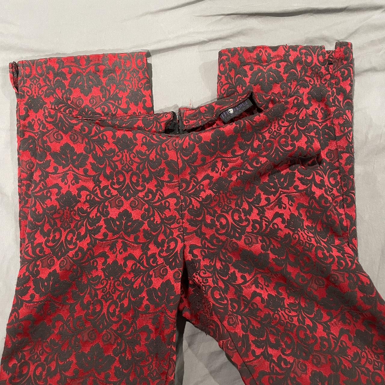 Morbid thread, red Gothic pattern pants 30 inch... - Depop