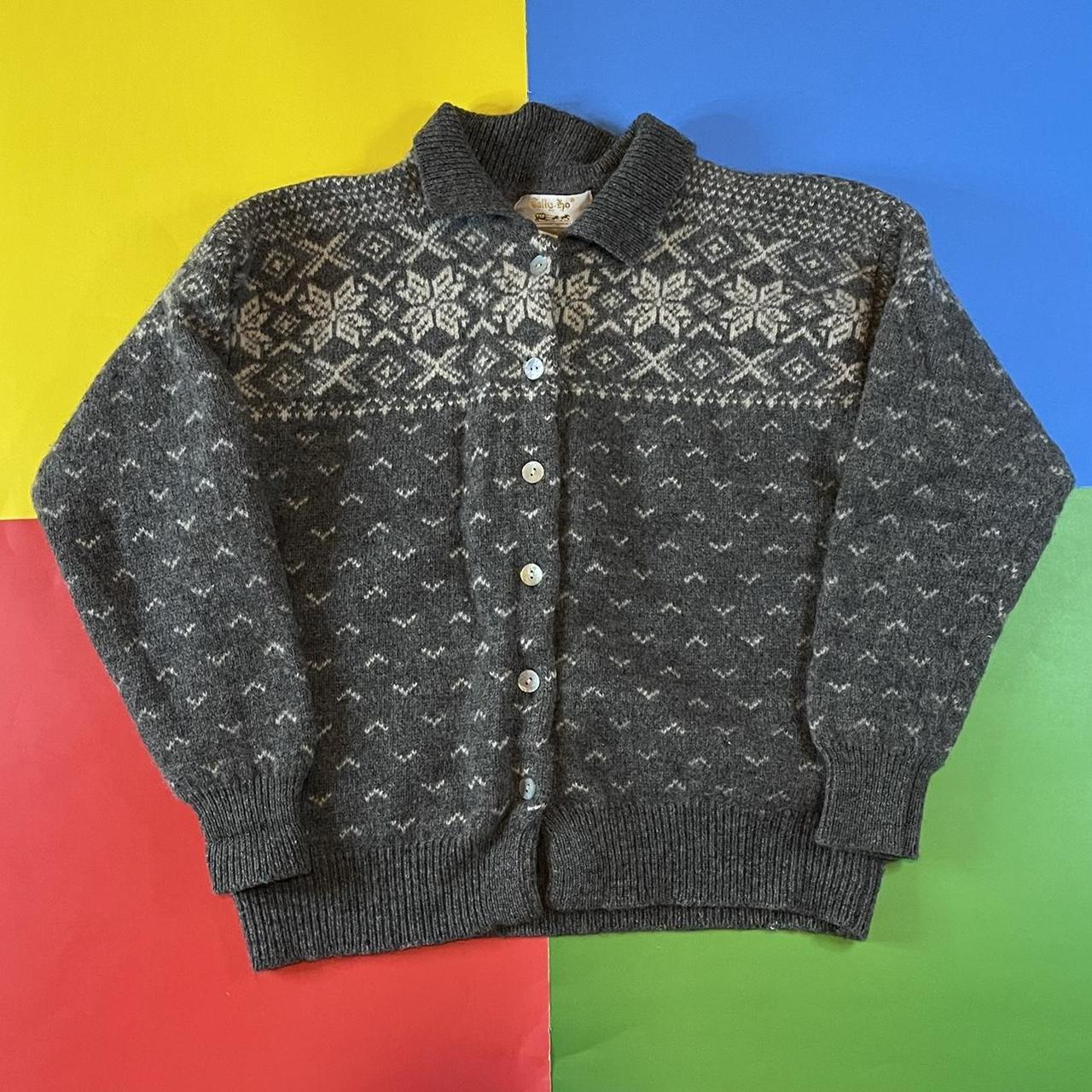 Vintage wool knit sweater. Button up wool cardigan... - Depop