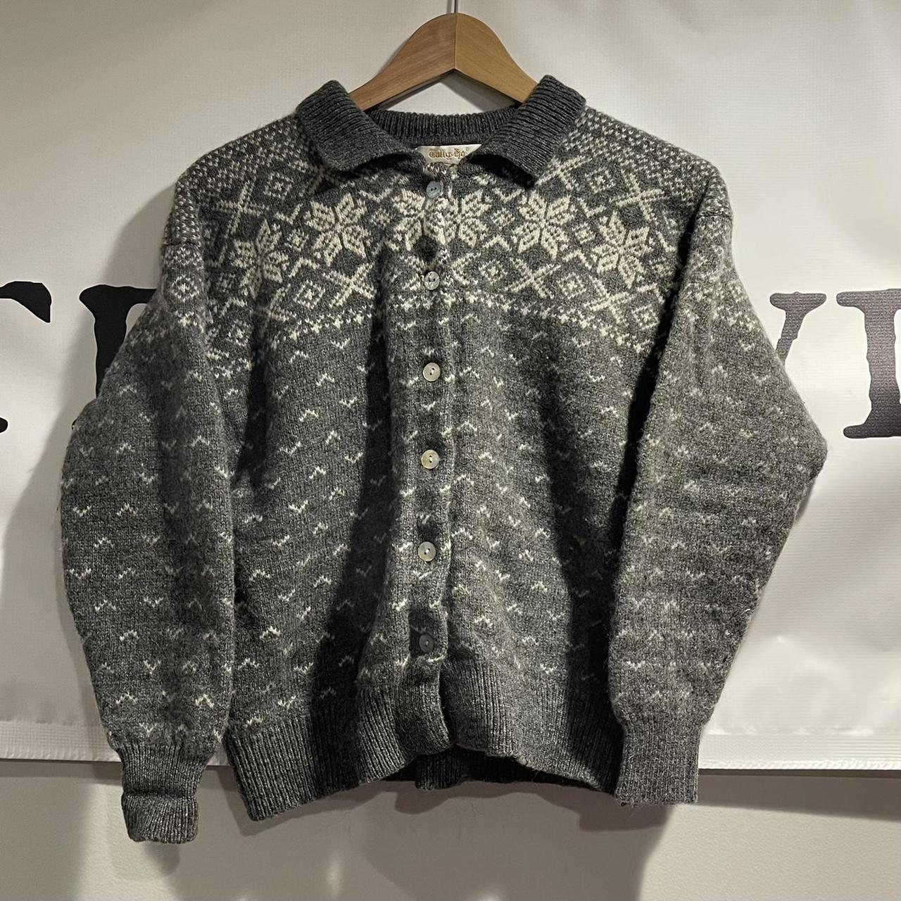 Vintage wool knit sweater. Button up wool cardigan... - Depop