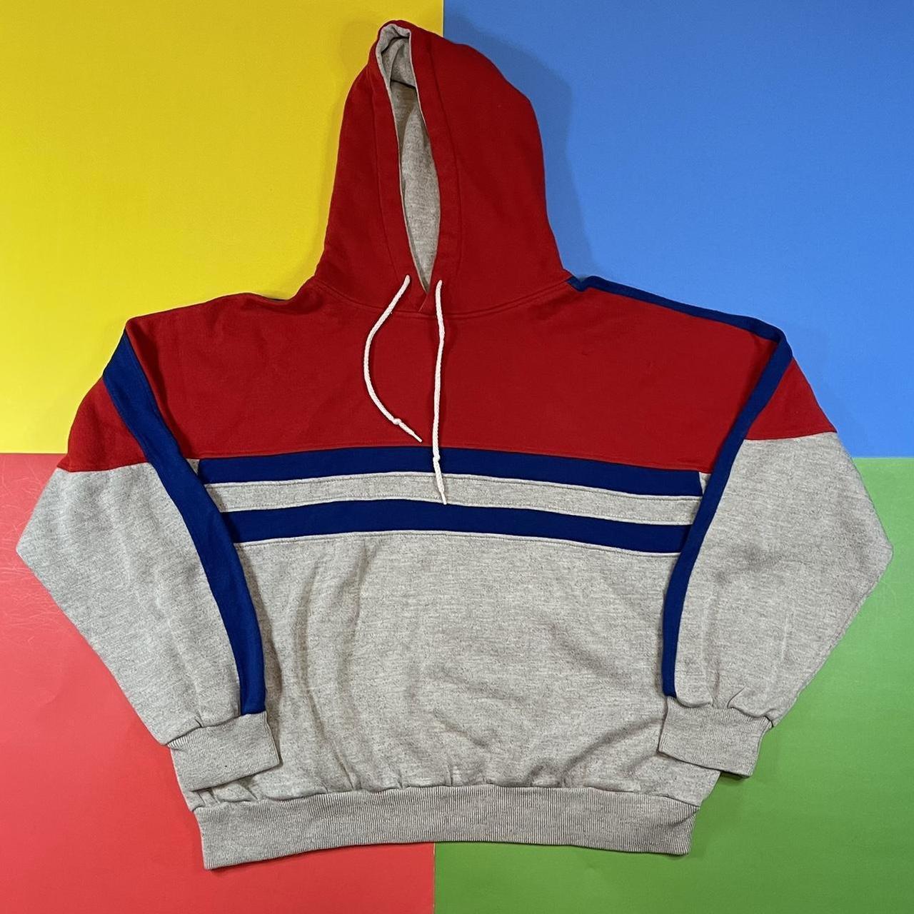 Vintage baggy hoodie. 80’s color block hooded... - Depop
