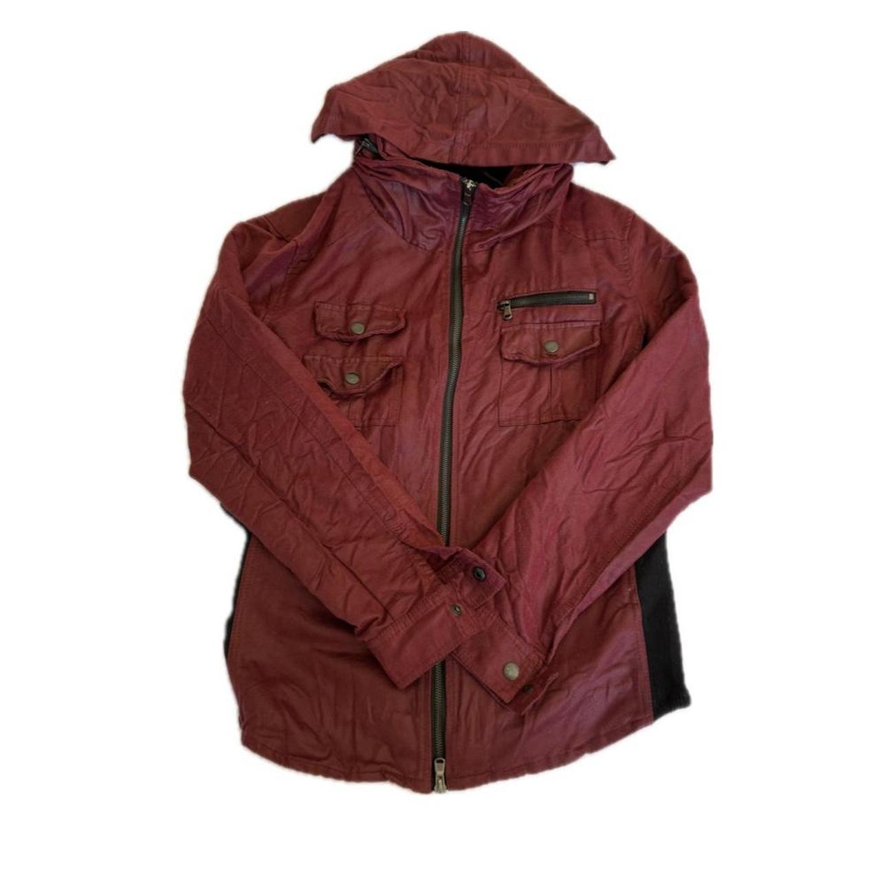 Semantic design maroon red jacket 2000s Japanese... | Depop