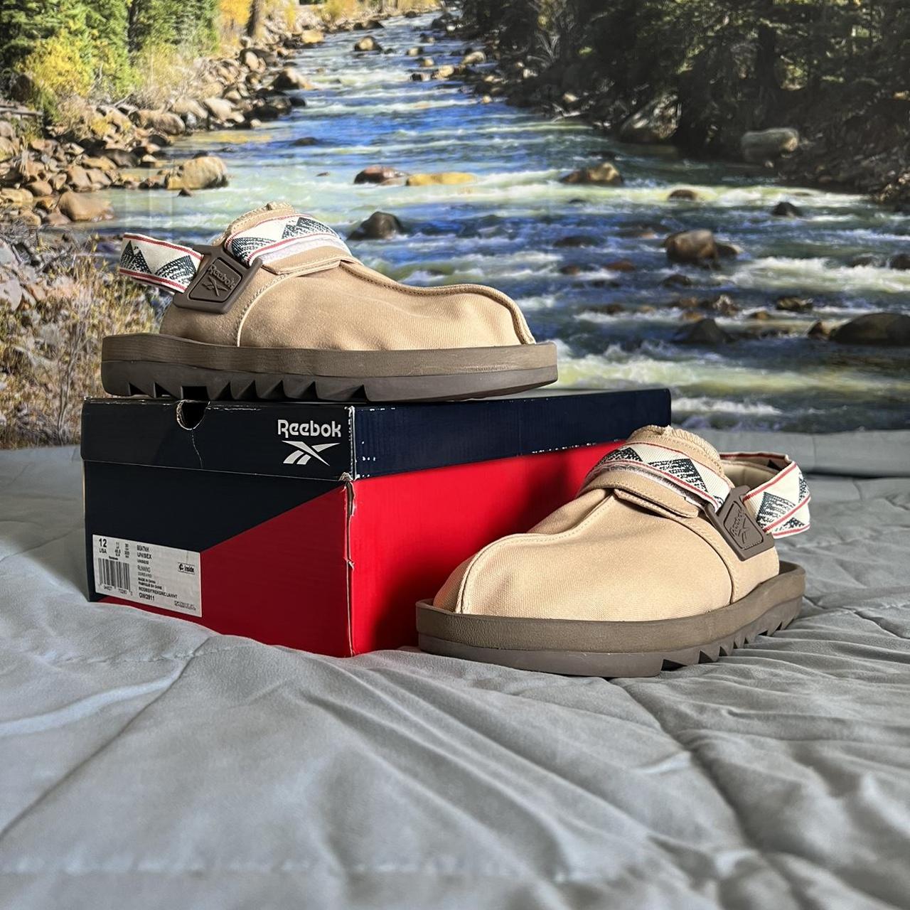 REEBOK BEATNIK SLIDES Super comfy tan canvas slides... - Depop