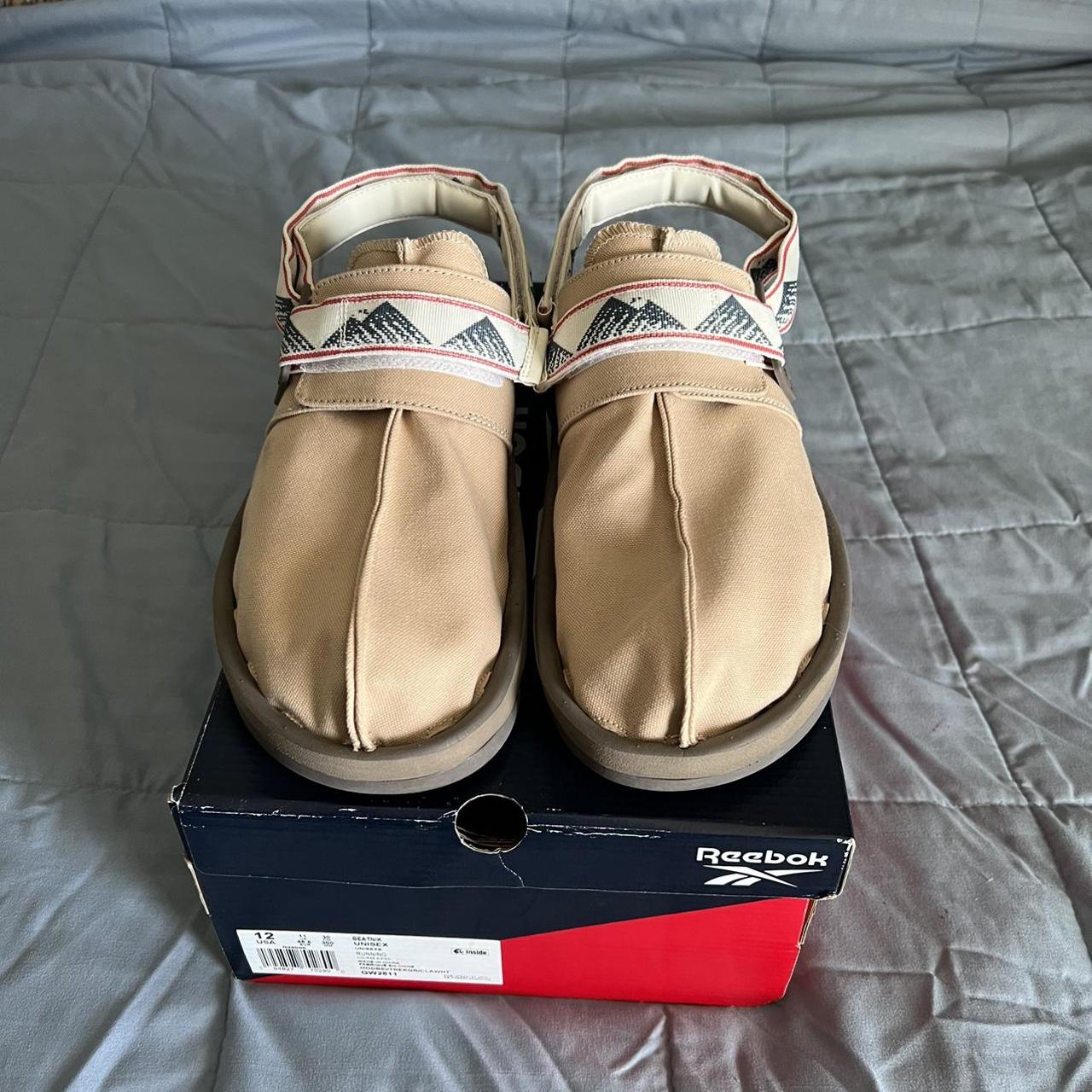 REEBOK BEATNIK SLIDES Super comfy tan canvas slides... - Depop