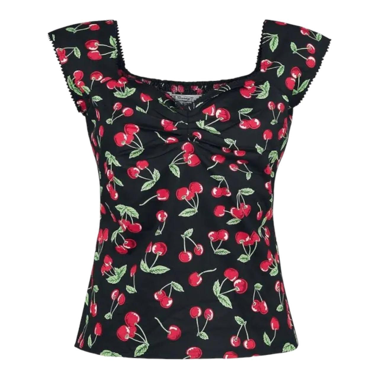 Hell Bunny Black & red cherry print top New with... - Depop