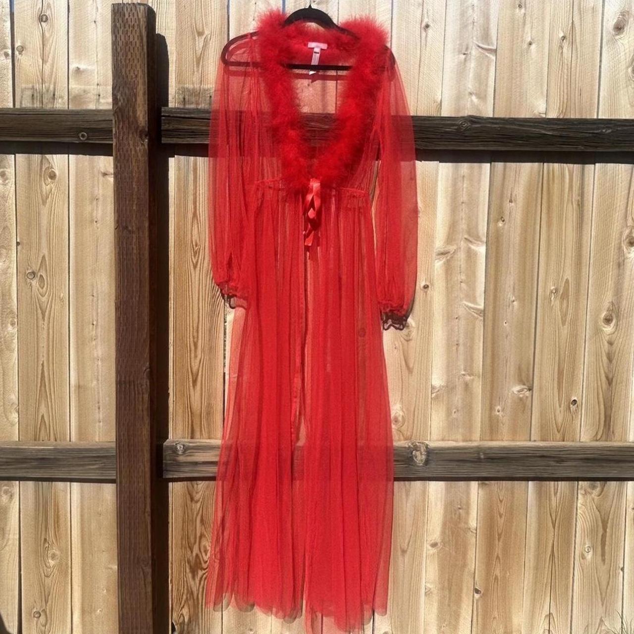 very sexy mesh robe with marabou trim and satin... - Depop