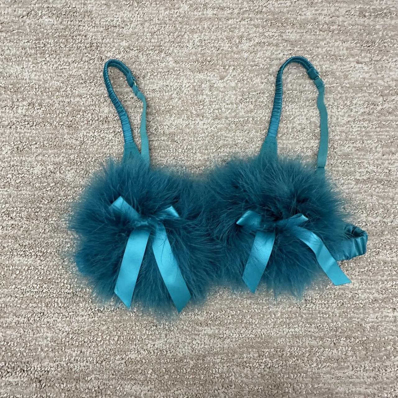 Betty Page x playful promises teal fuzzy bra... - Depop