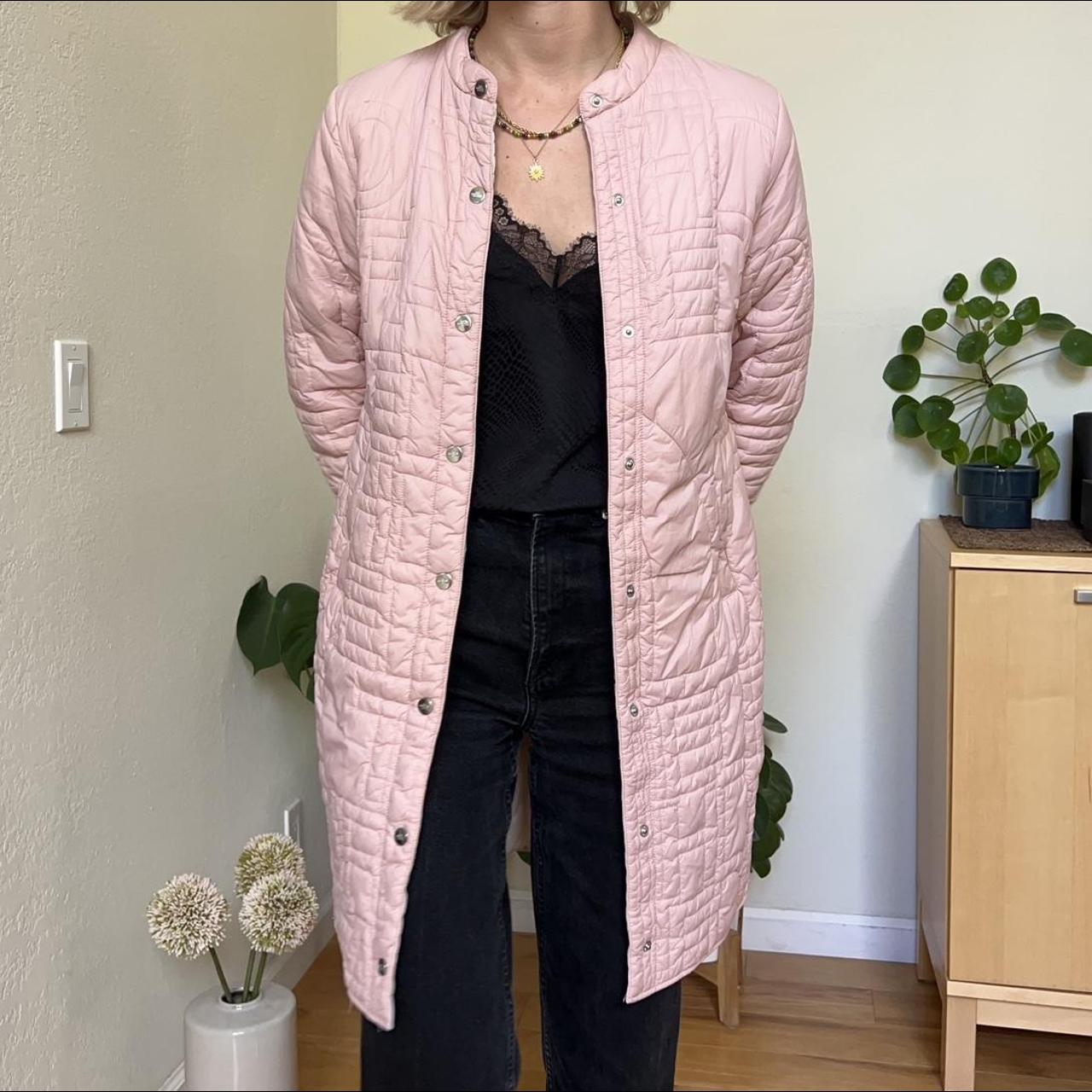 pink northface lightweight long puffer jacket light... - Depop