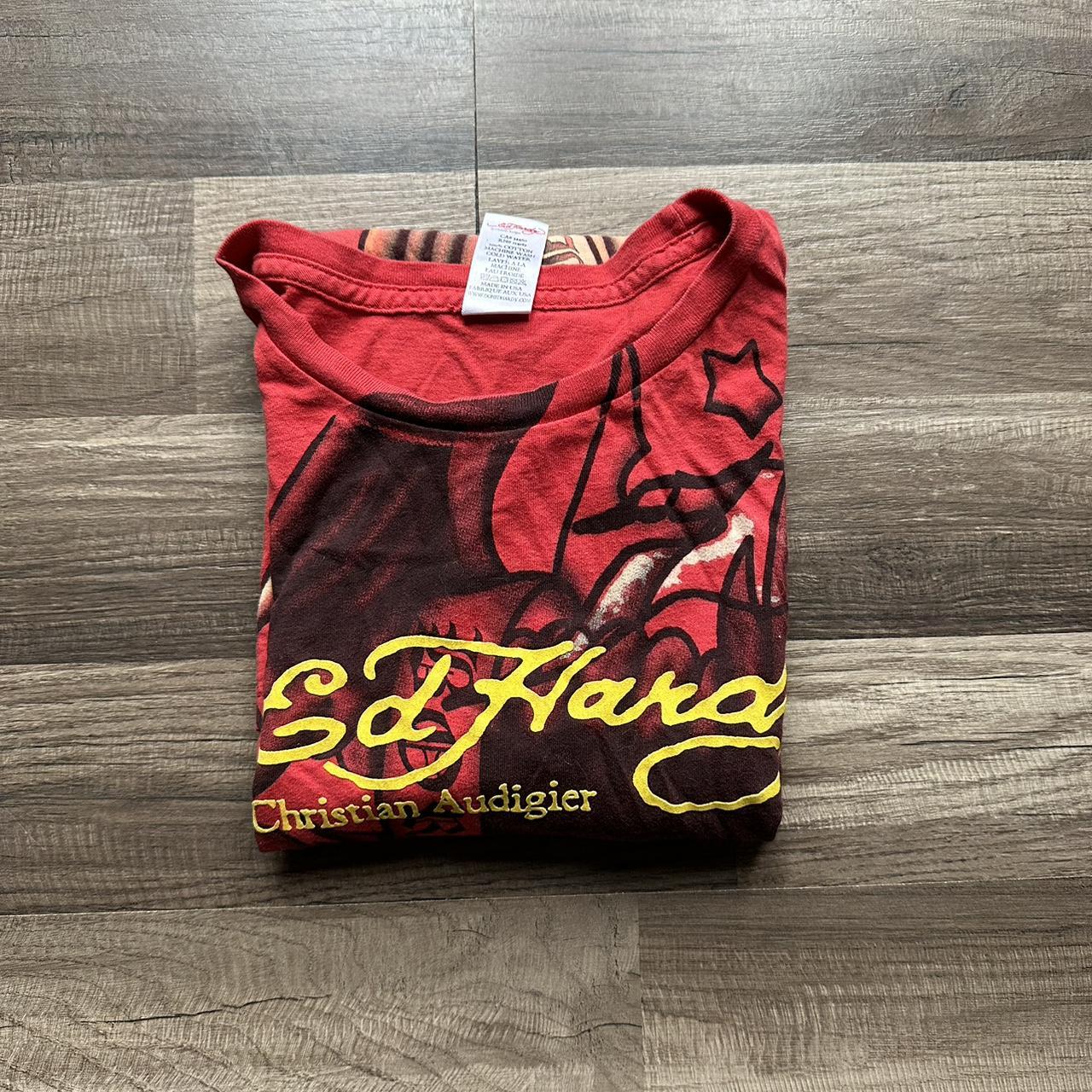 Ed Hardy crazy tee Had yellow felt lettering on... - Depop