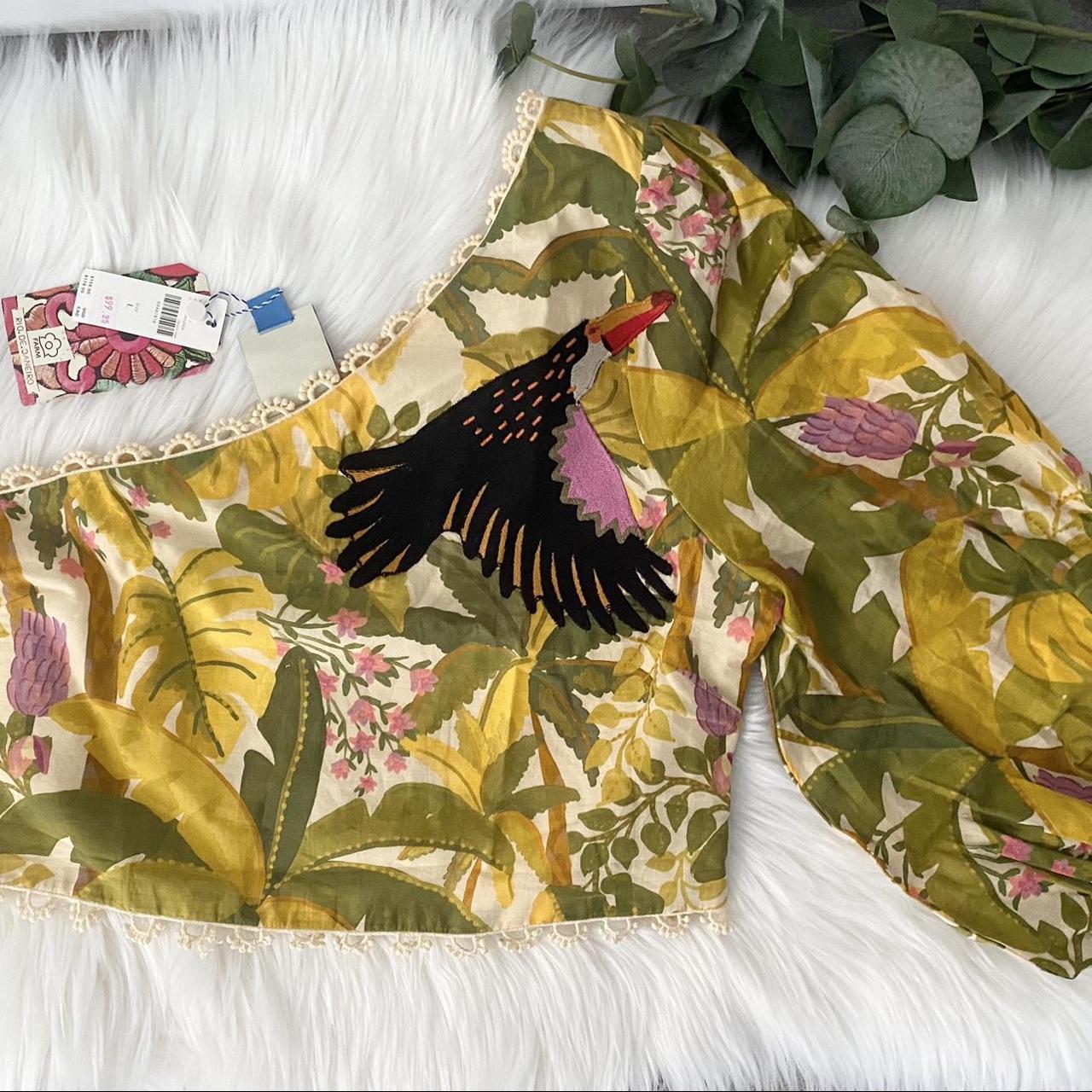 Anthropologie x Farm Rio One-Shoulder Embroidered... - Depop