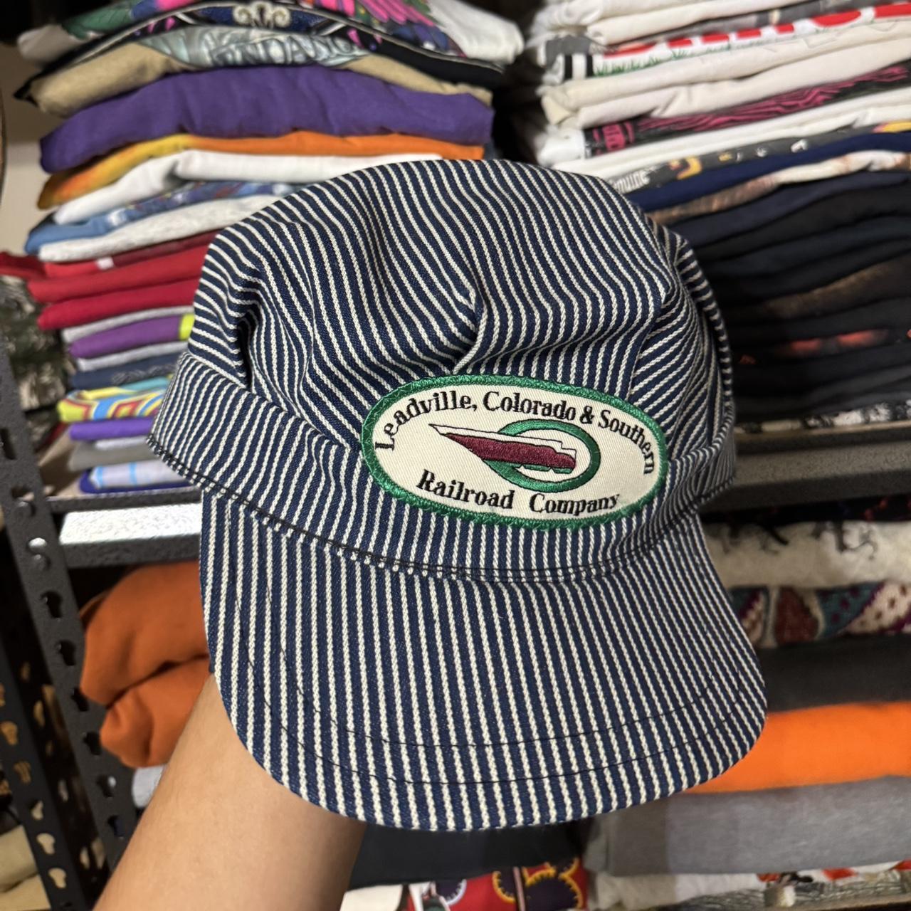 Vintage 90s Striped Train Conductor Cotton SnapBack - Depop