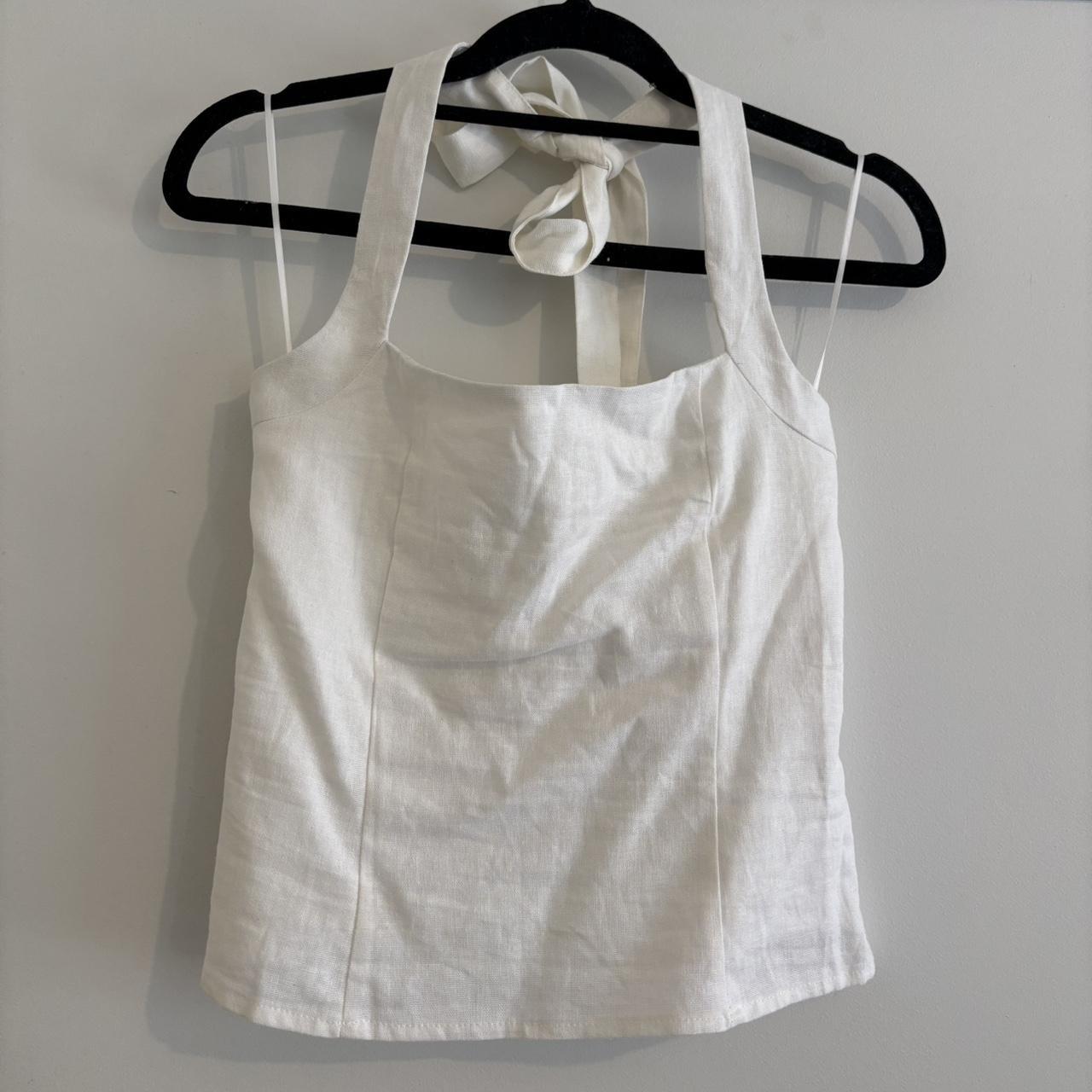 White linen glassons halter top with tie back, super... | Depop