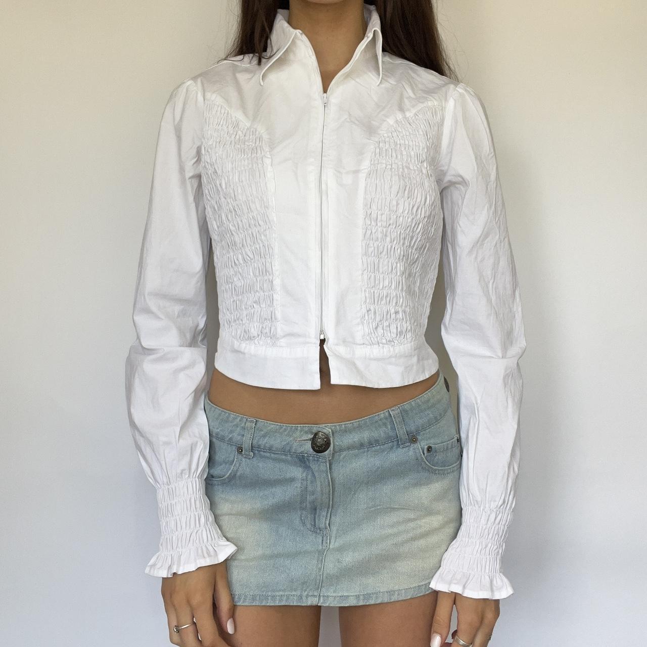 Vintage 90s y2k Ruched Lightweight Zip Shirt... - Depop