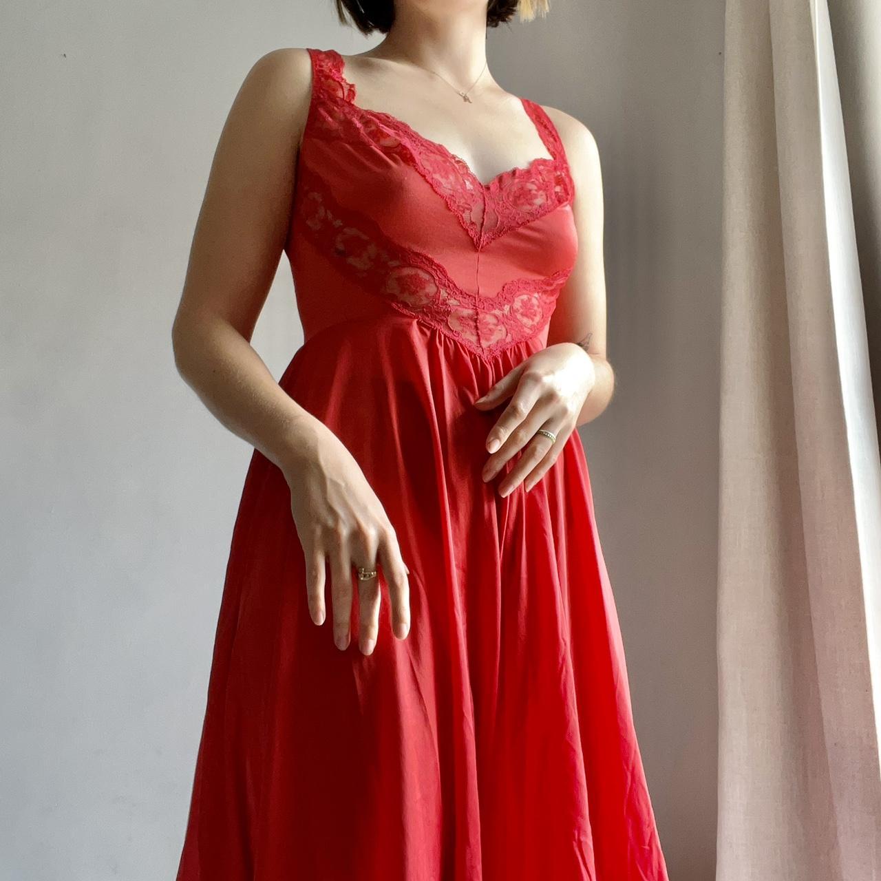 vintage 80s OLGA body silk old hollywood bright red... - Depop