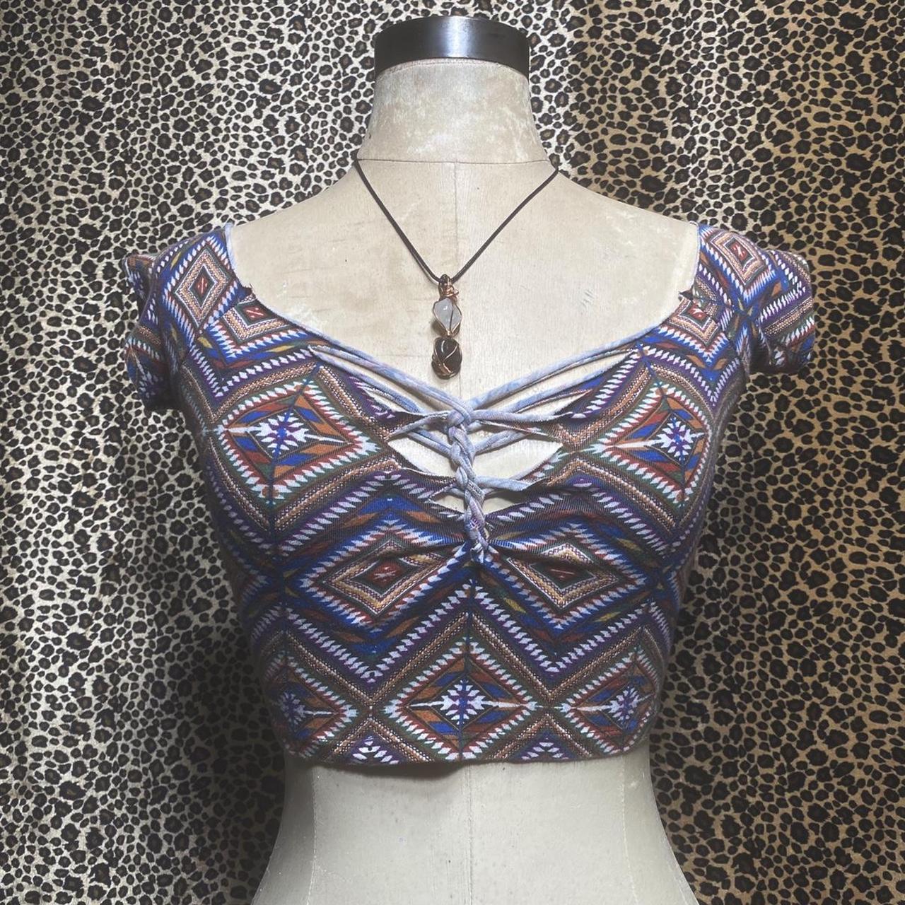 aztec tribal braided crop top ★ ☆ size - xsmall,... - Depop