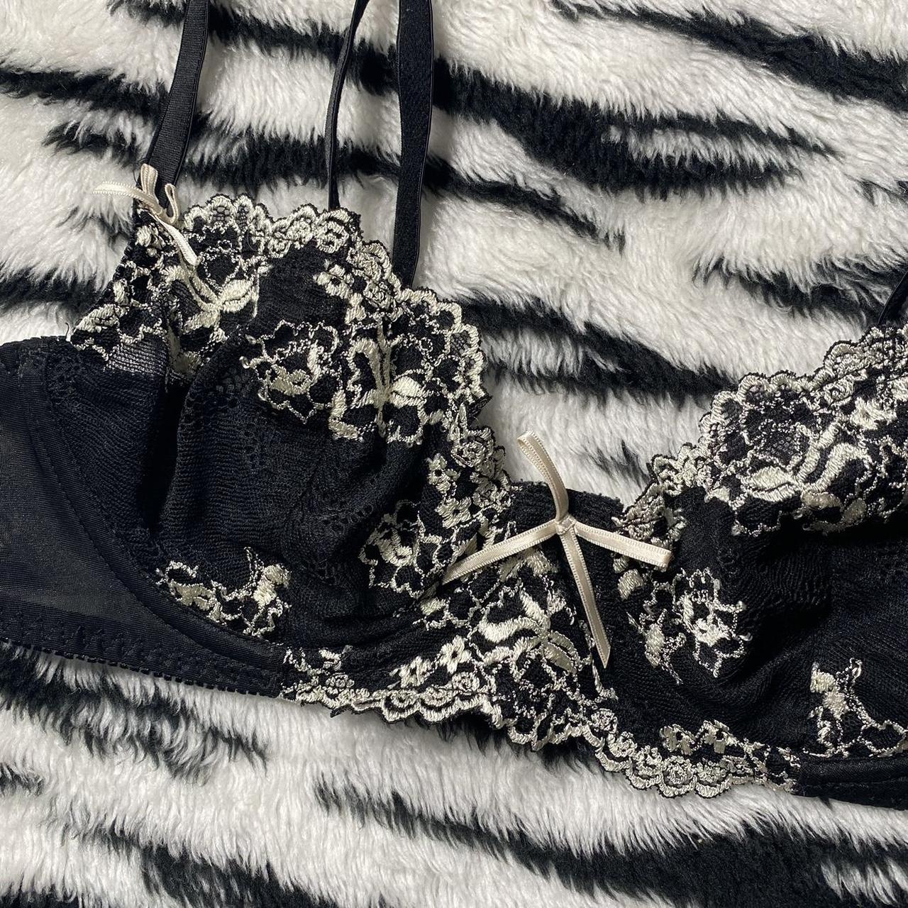 embroidered floral underwire fairy demi bra... - Depop