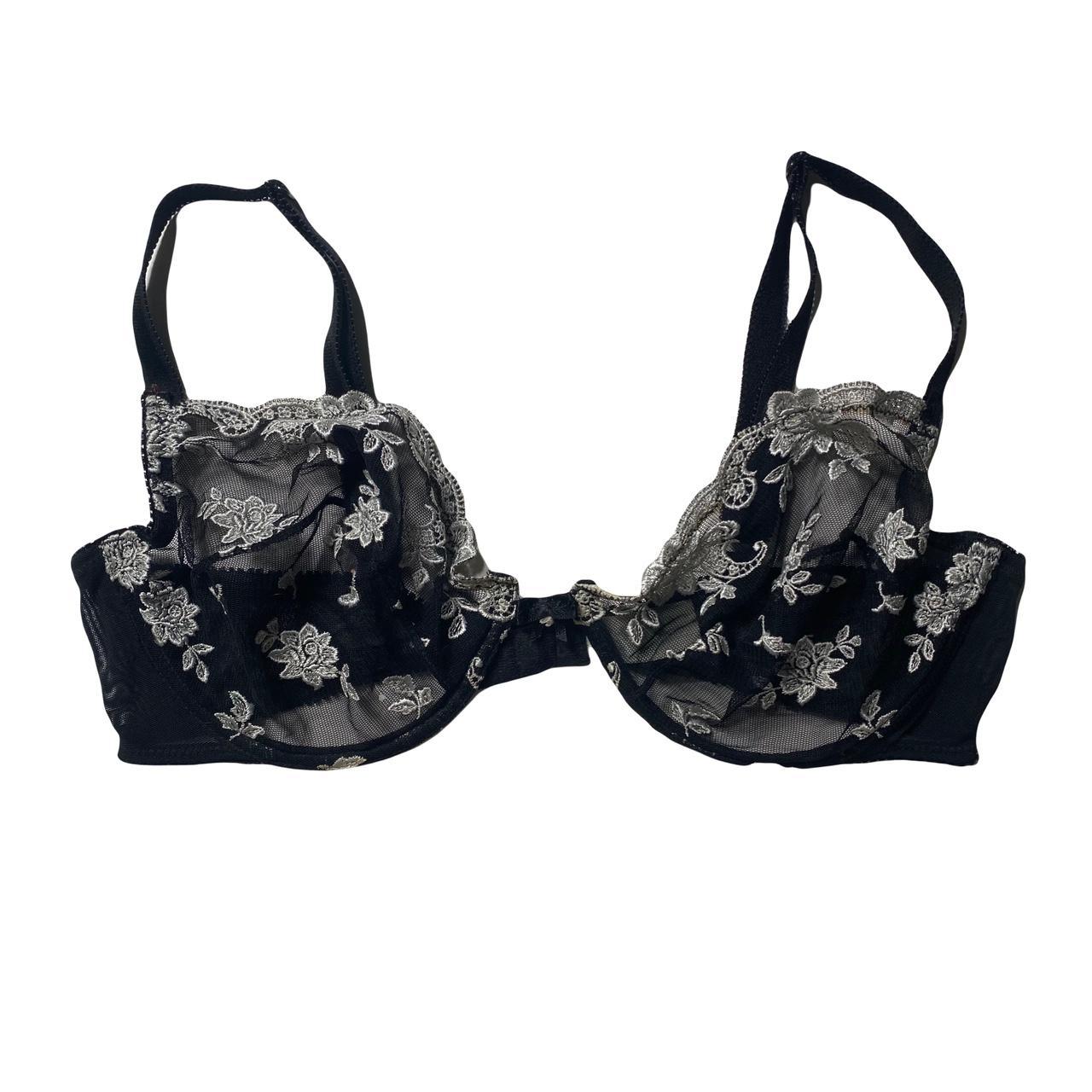 vintage b&w floral mesh balconette bra ☆ size :... - Depop