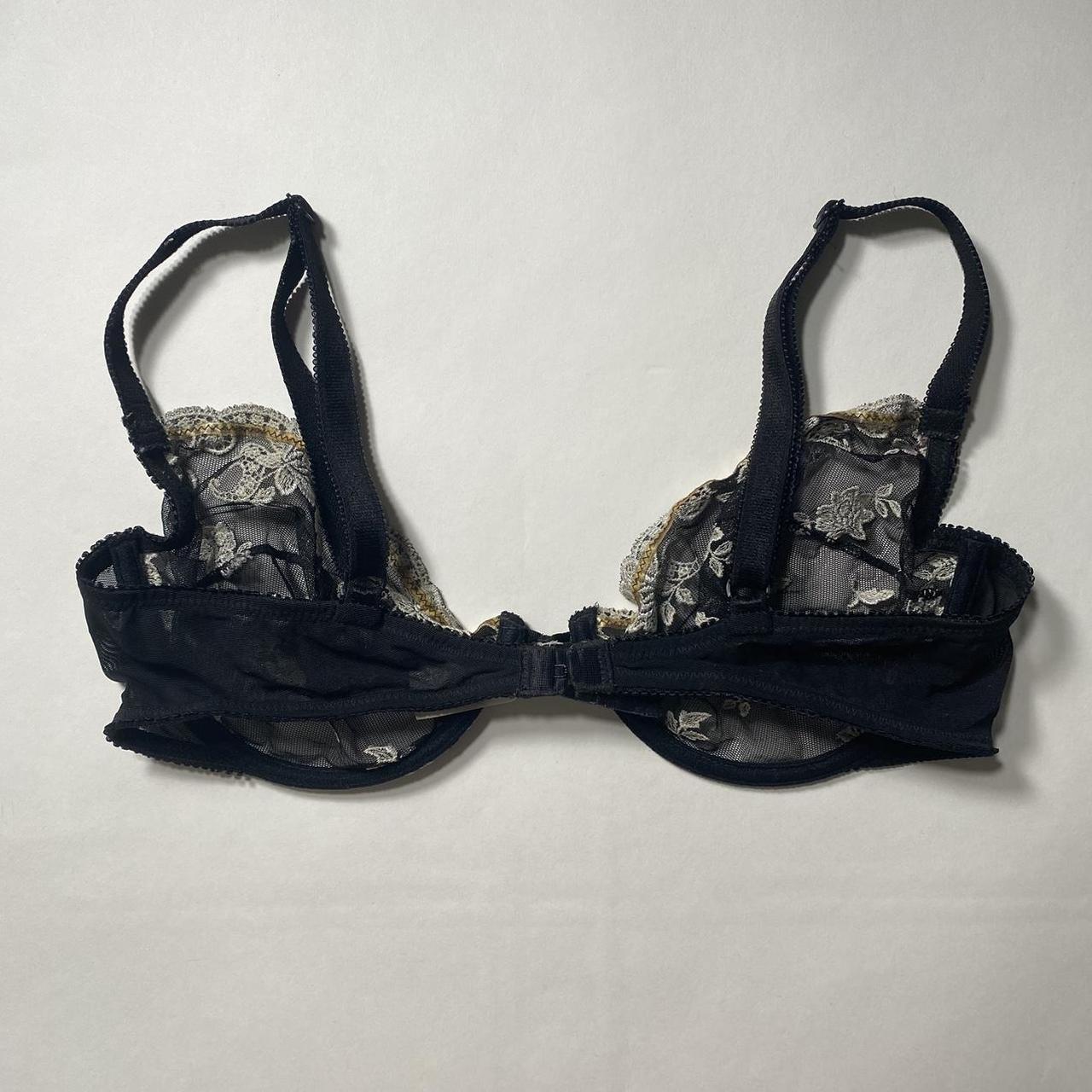 vintage b&w floral mesh balconette bra ☆ size :... - Depop