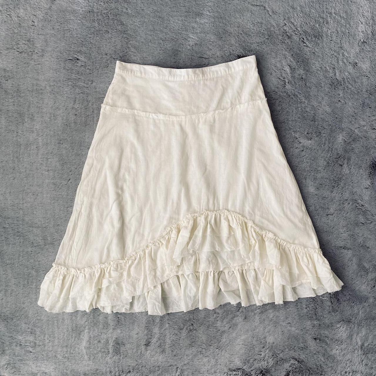 2000s / y2k linen ruffle maxi skirt ♡ brand -... - Depop