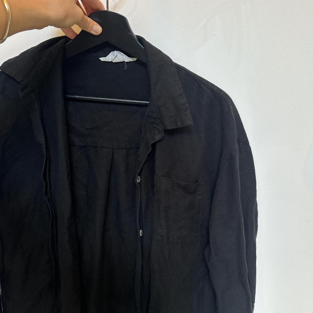 Subtitled Black Linen button up shirt. Really nice... - Depop