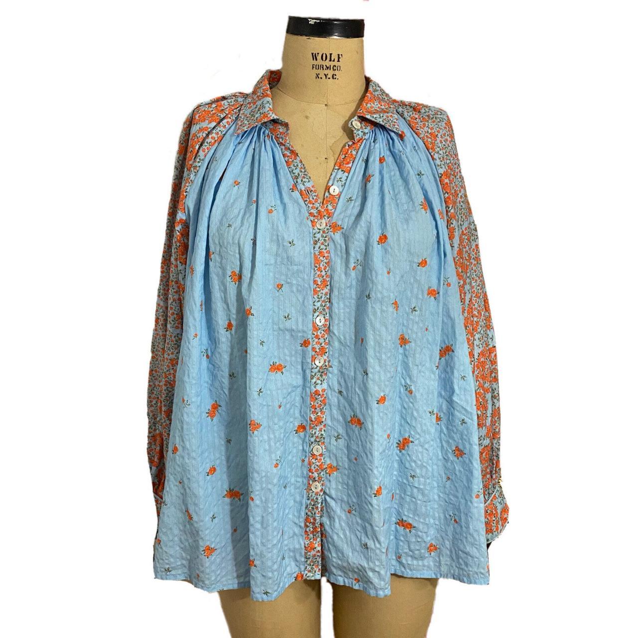 Roller Rabbit blouse in size XL. light blue with... - Depop