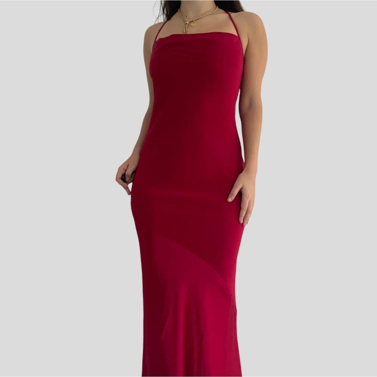 Monsoon silk feel slinky red maxi evening gown /... - Depop