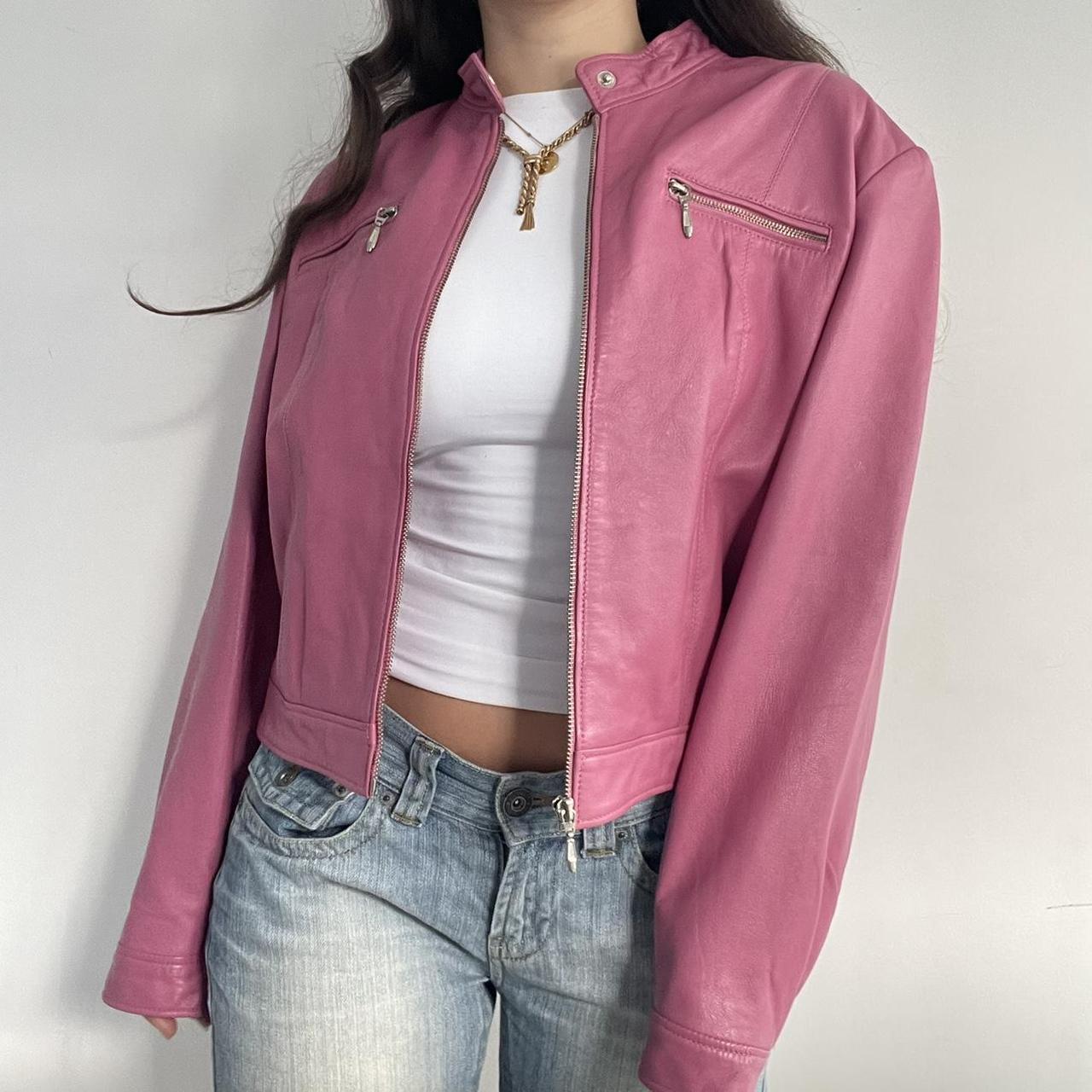 Bubblegum pink leather zip up jacket !! From a... - Depop