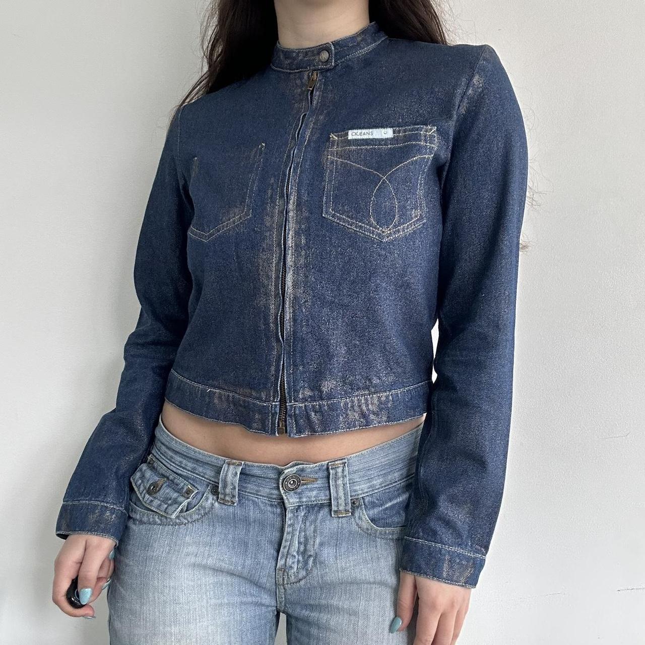 Calvin Klein cropped dark navy blue denim sparkly... - Depop
