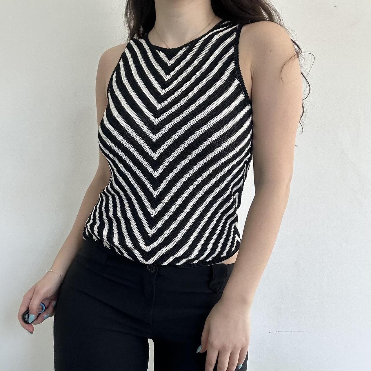 Black and white stripped ribbed knit top Size M... - Depop
