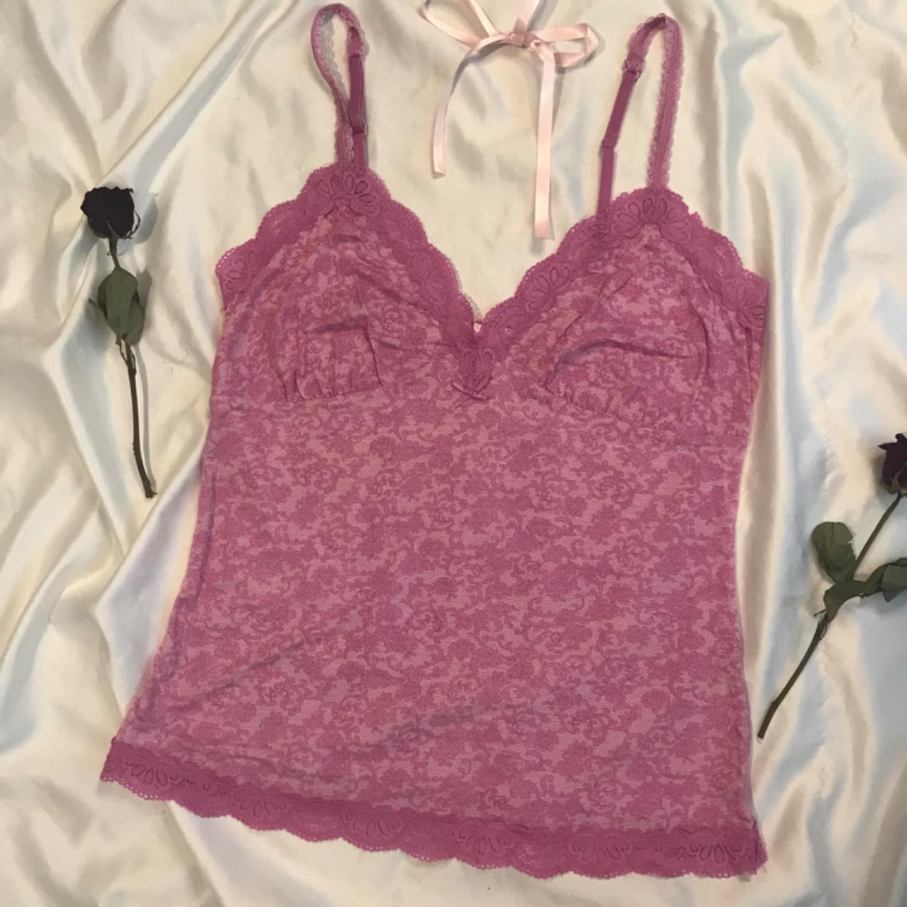 Vintage Victoria's Secret angels top with pink lace... - Depop