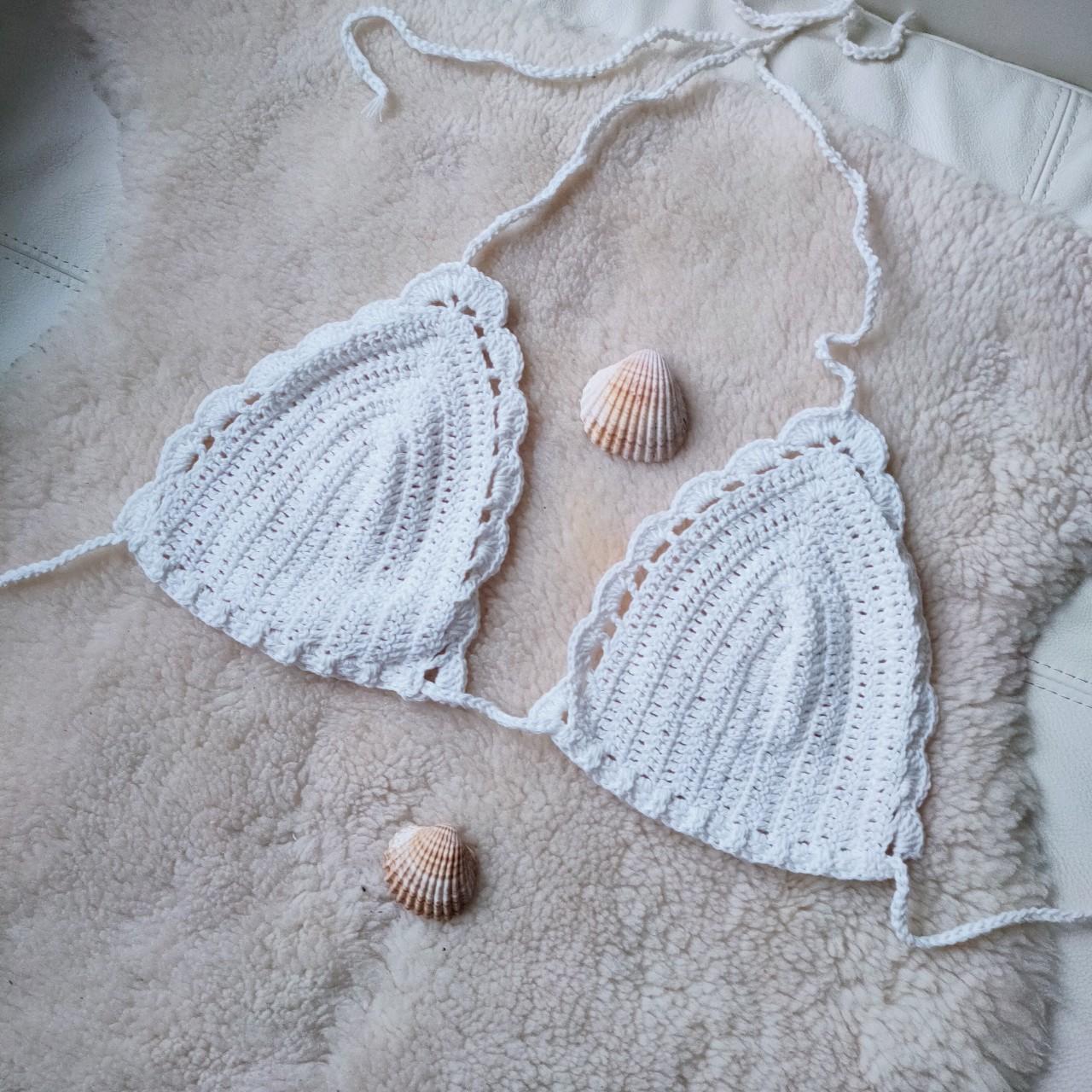 Crochet bikini tops in white. Perfect with water as... - Depop