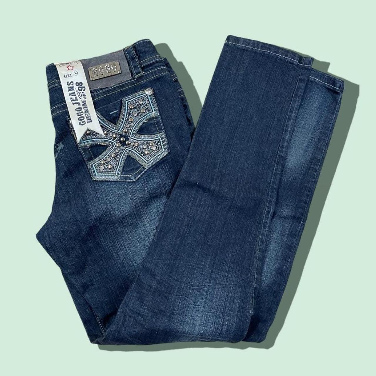 GOGO Jeans Womens 9 Cute Y2K Rhinestones Bedazzled... - Depop