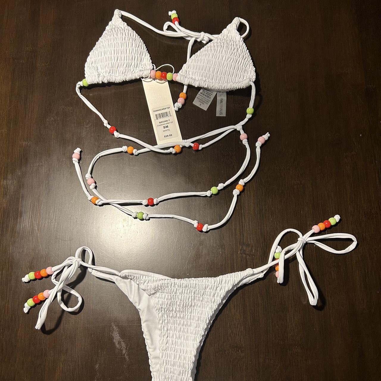 beach bunny white wrap bikini set top and bottom... - Depop