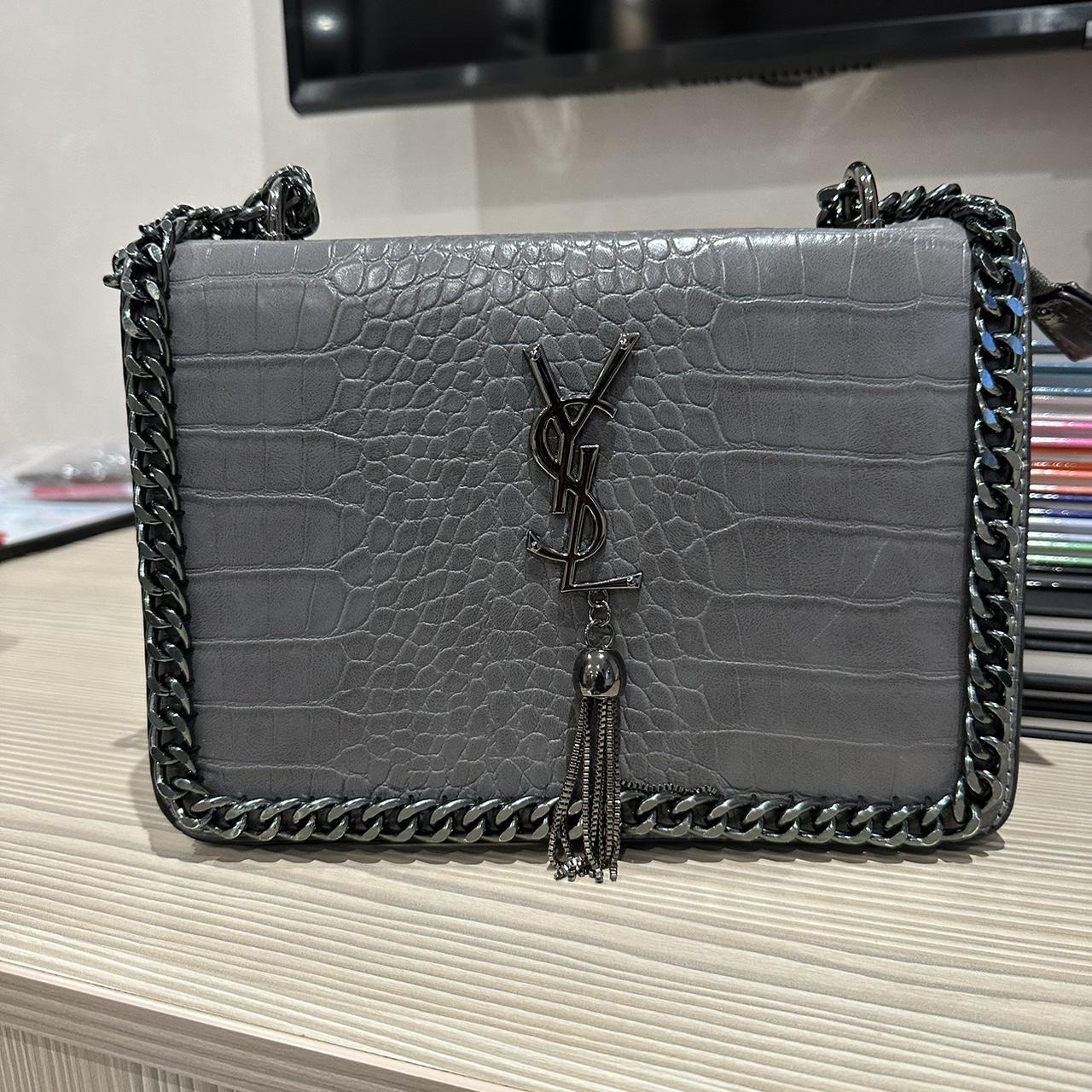YSL tassel cross body handbag grey leather Faux... - Depop