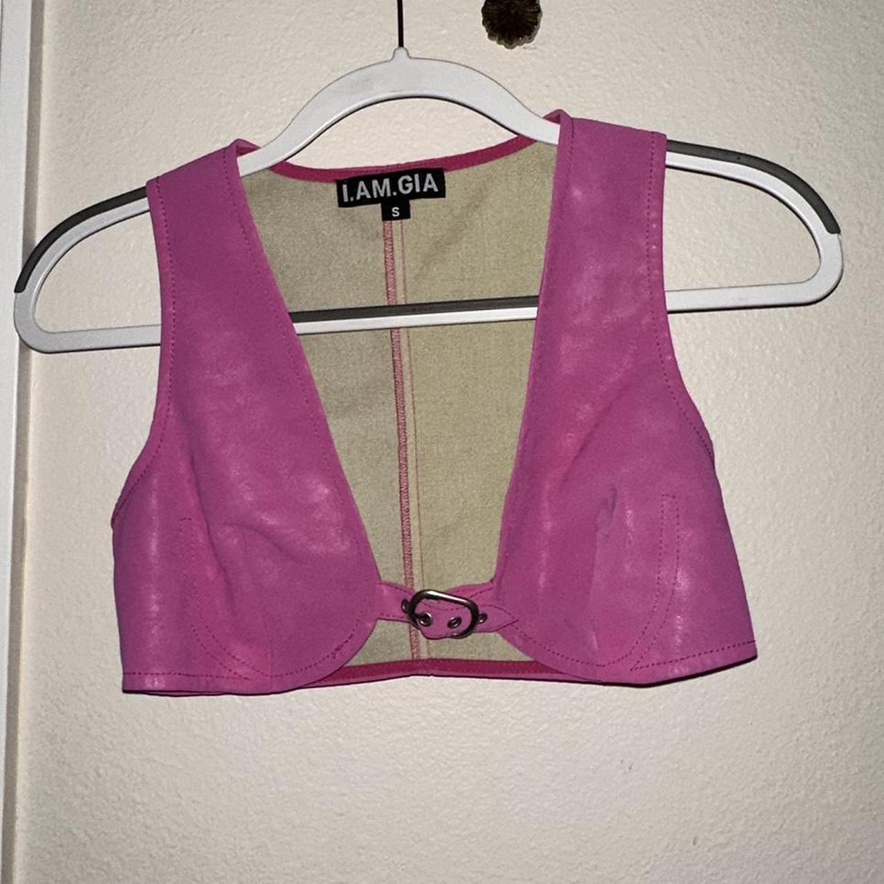 I Am Gia bright pink leather buckle top great... - Depop