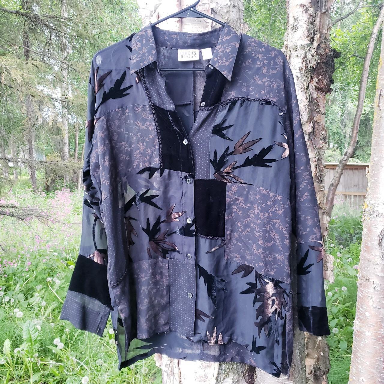 Vintage Chico's Design Patchwork Blouse - Size... - Depop