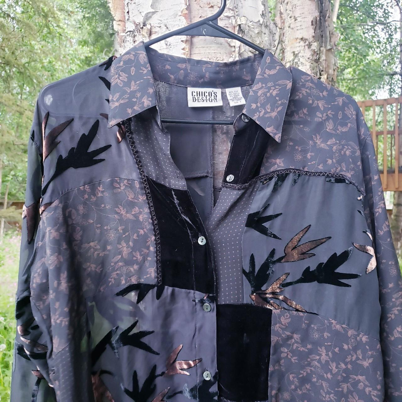 Vintage Chico's Design Patchwork Blouse - Size... - Depop