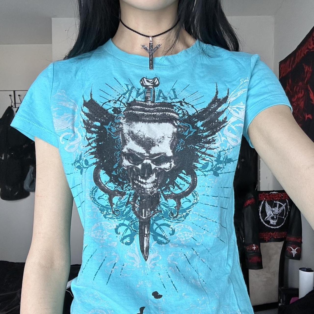 LA ink blue skull shirt (size medium) fitted... - Depop